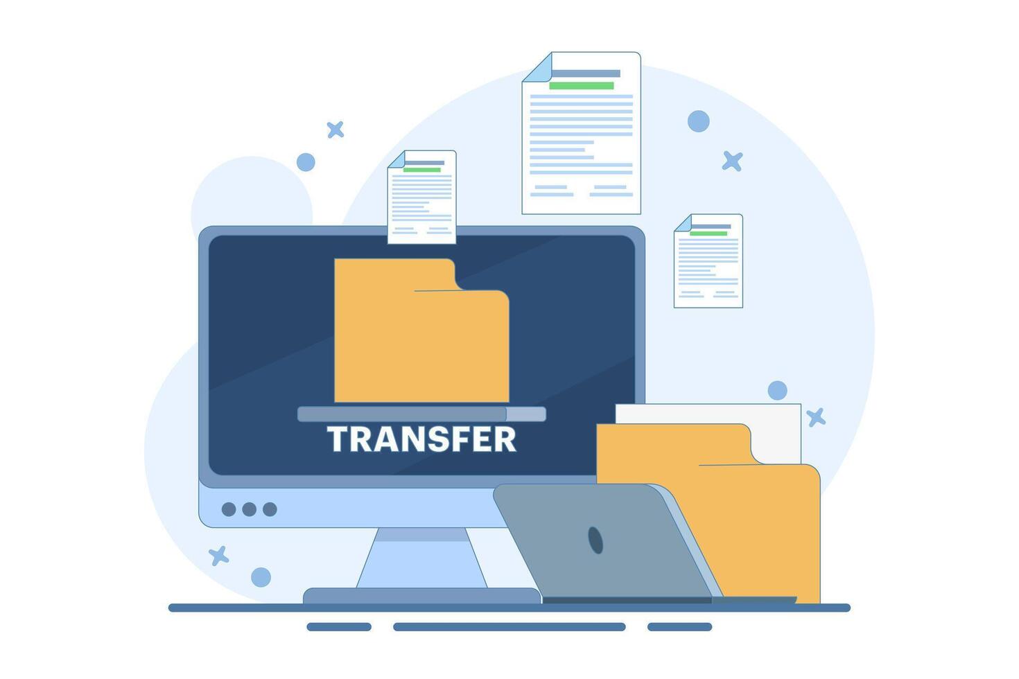 Data and document transfer concept. Copy files, data exchange, application synchronization, file ...