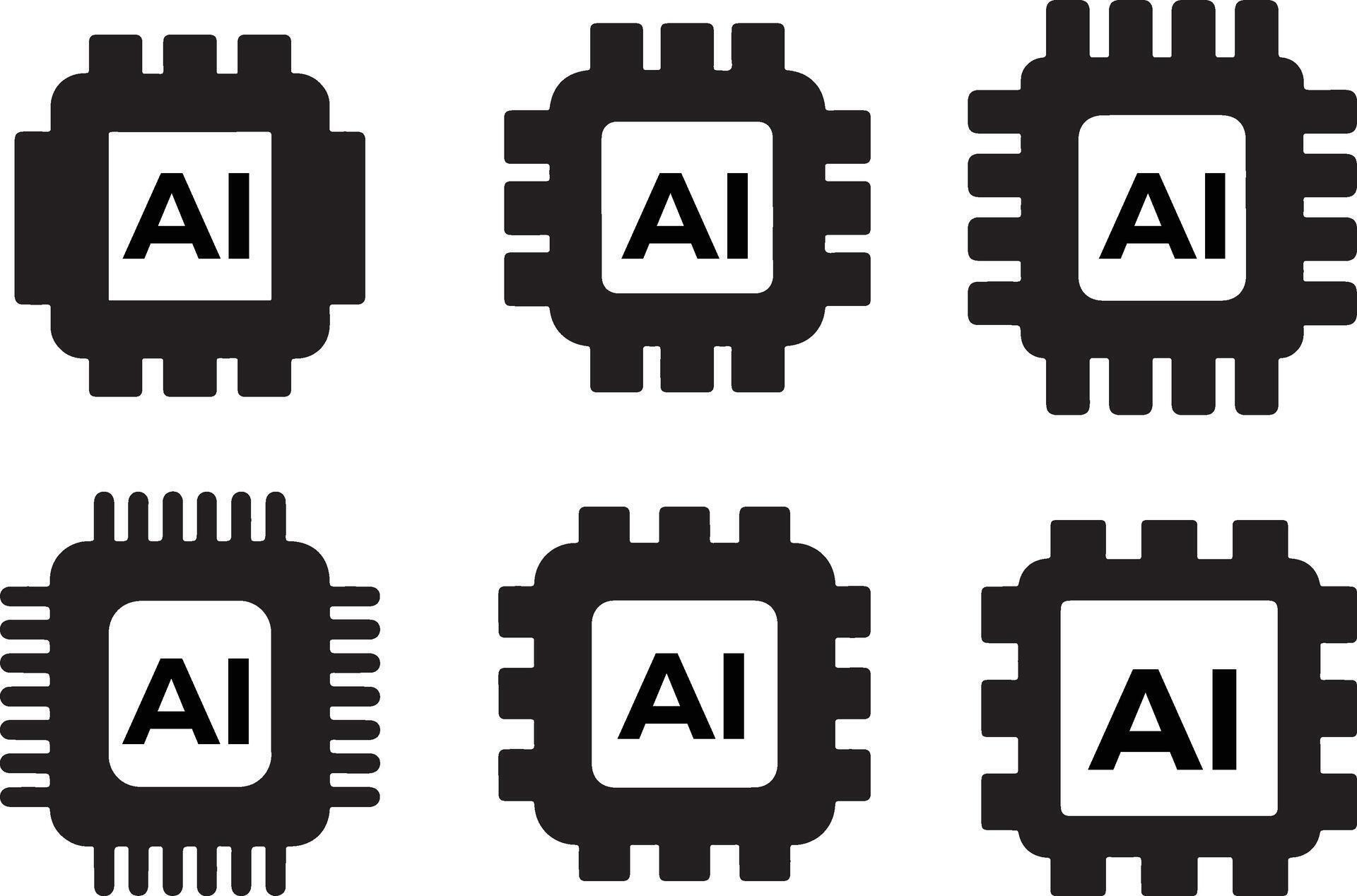 Artificial intelligence AI processor chip icon symbol. AI system icon illustration . stock ...