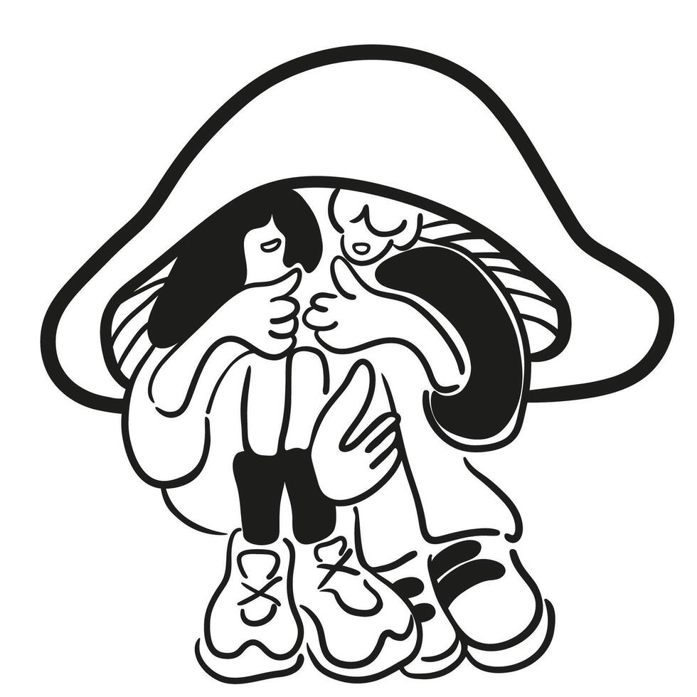 Couple Under Mushroom Hat In Doodle Style 55082716 Vector Art At Vecteezy