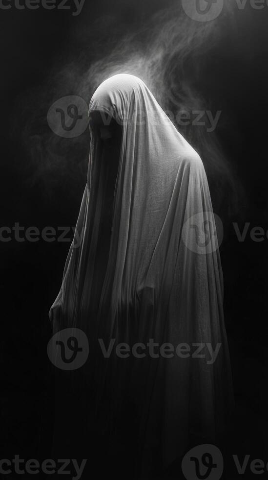 Mysterious figure shrouded in flowing fabric with ethereal ambiance 55090150 Stock Photo at Vecteezy