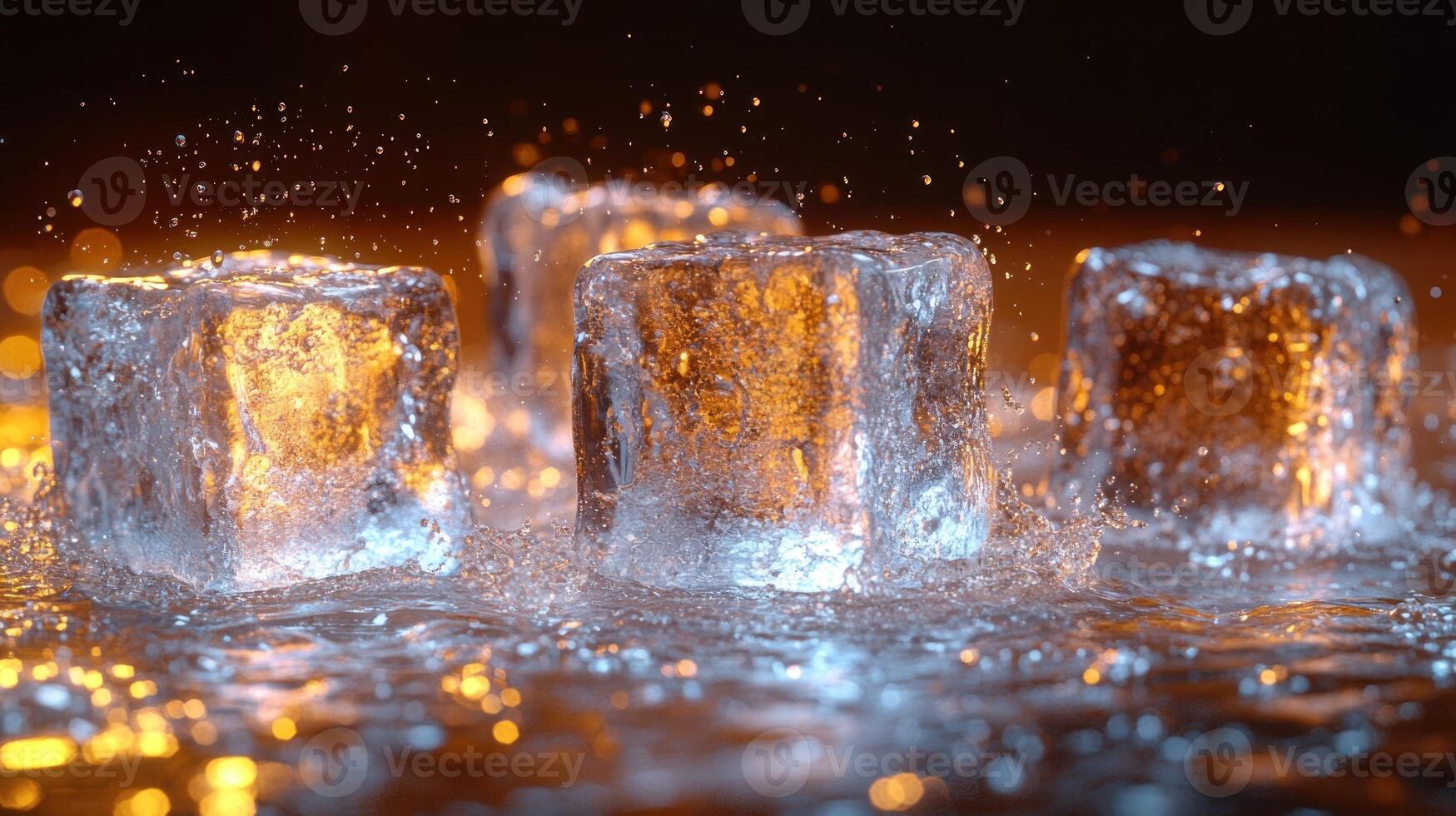 Sparkling water glistens as ice cubes slowly melt in ambient light 55092620 Stock Photo at Vecteezy