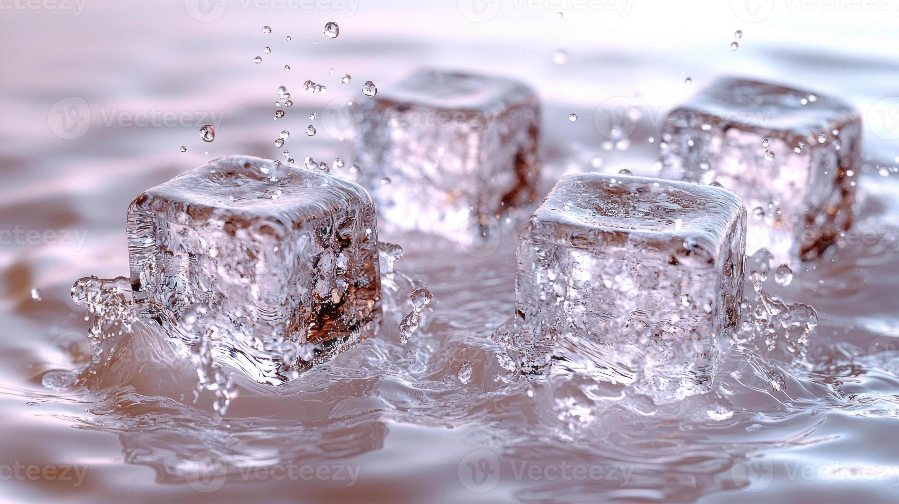 Ice cubes drop into water, creating splashes and ripples of liquid freshness 55092621 Stock ...