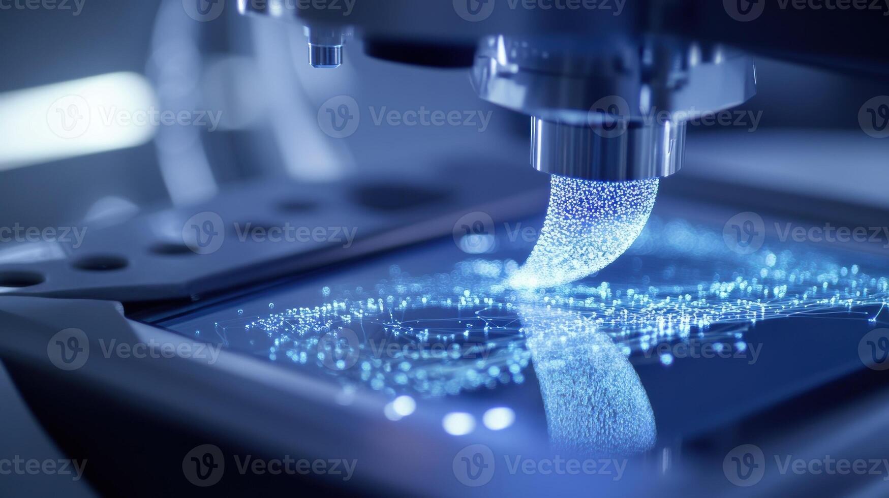 Futuristic 3d Printer Creating Complex Structure With Shining Particles