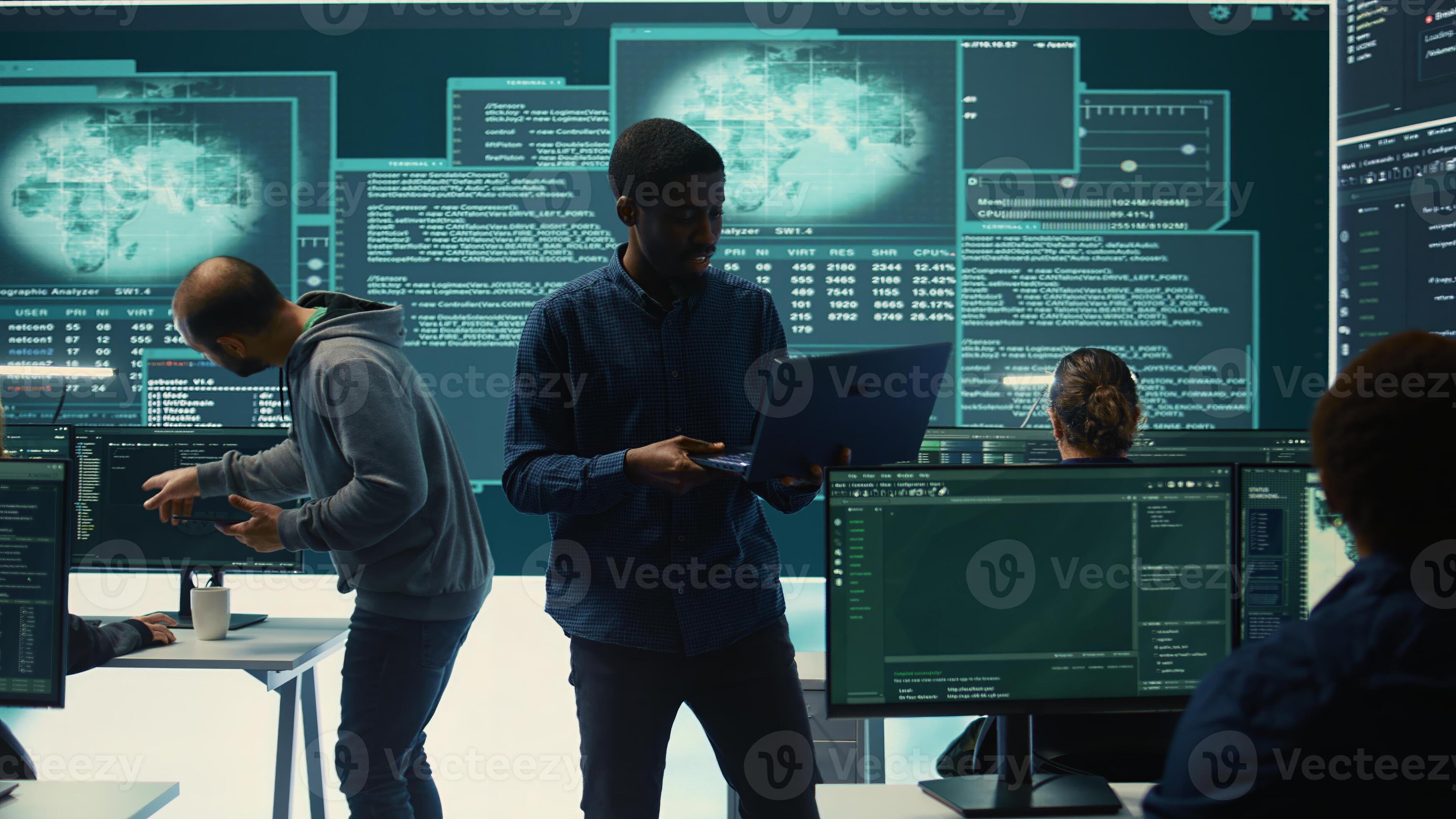 Cyber Investigation Team Working In A Governmental Hacking Room