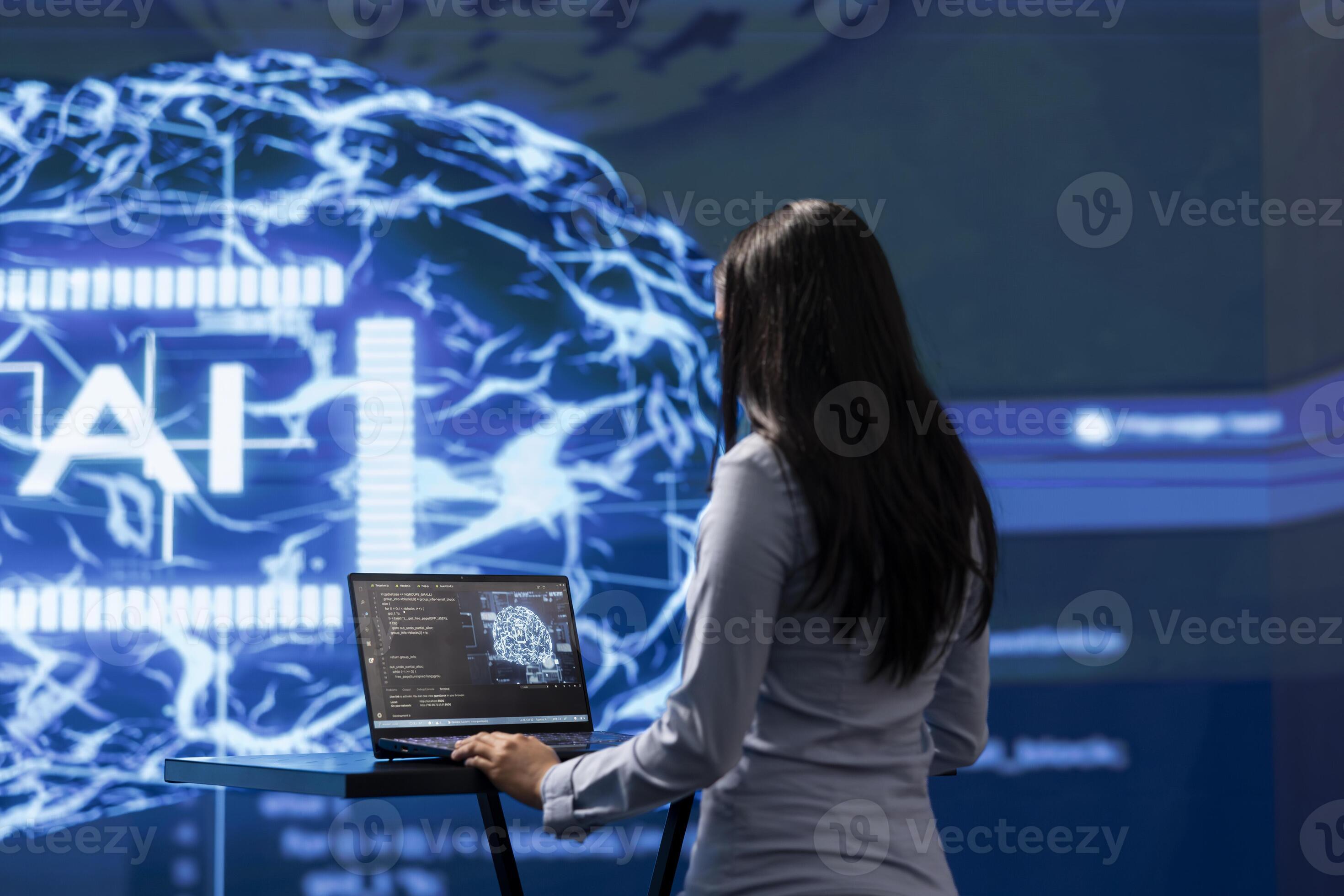 Admin Using Laptop To Maintenance Artificial Intelligence Neural Networks Made Up Of