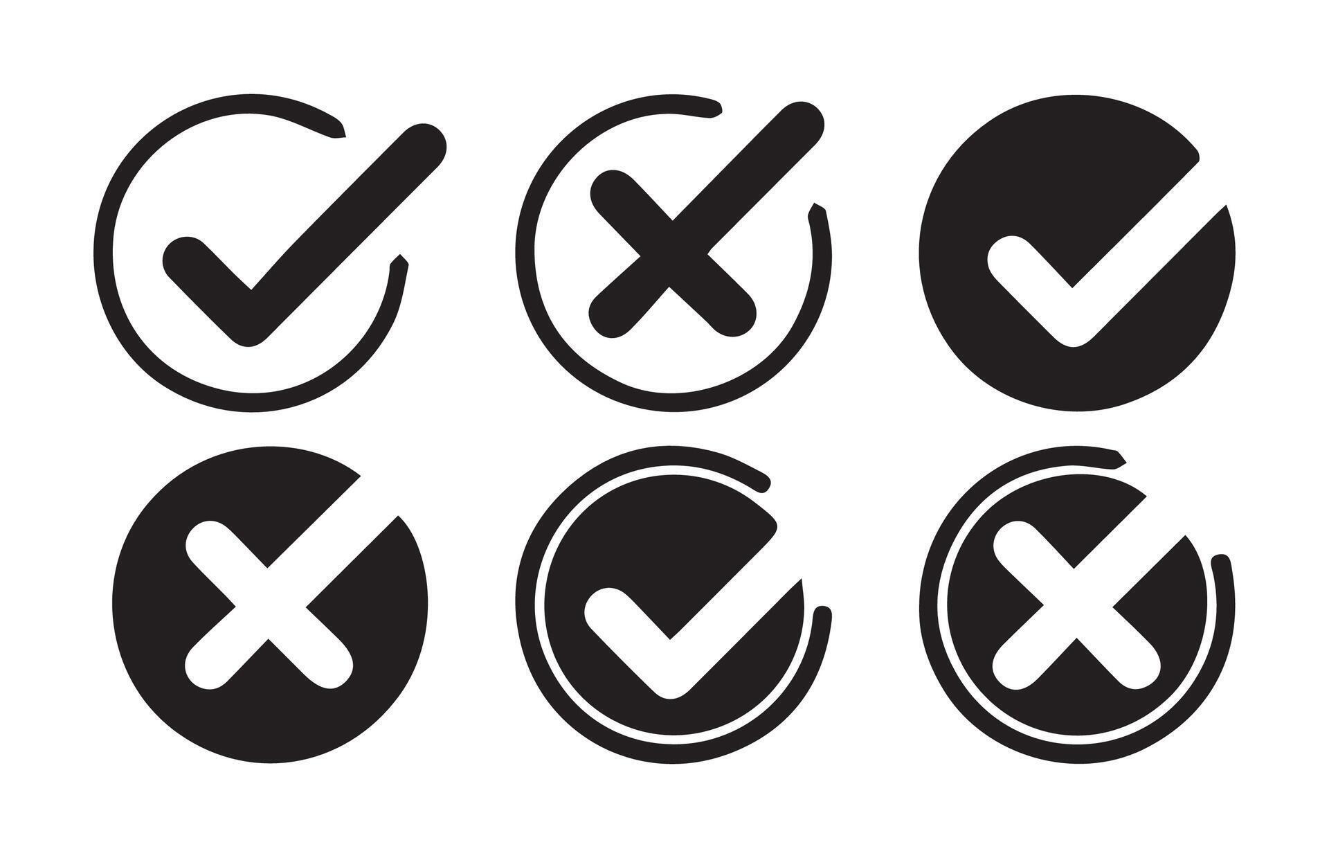 Check mark icon button set. Check box icon with right and wrong buttons and yes or no checkmark ...