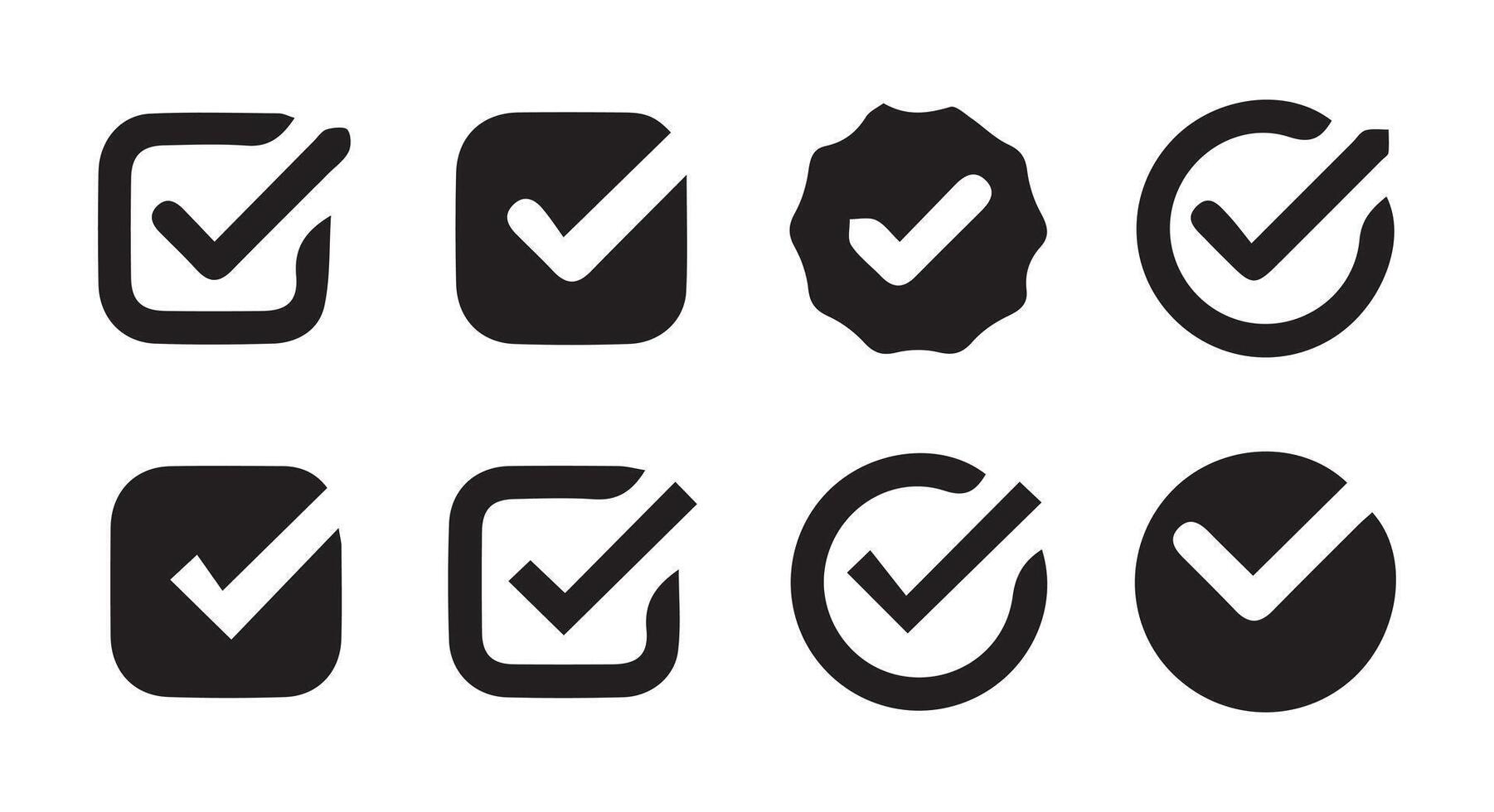 checkmark icon set, approved symbol, checked checkbox mark, checkmark set, editable line ...