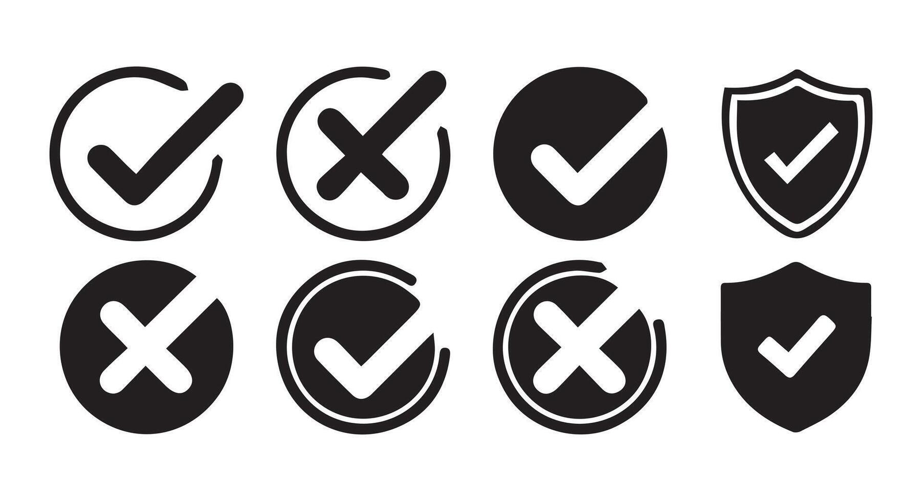 Check mark icon button set. Check box icon with right and wrong buttons and yes or no checkmark ...