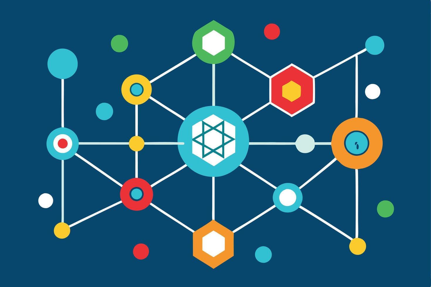 Abstract Network Design Colorful Nodes, Hexagons, Star of David ...