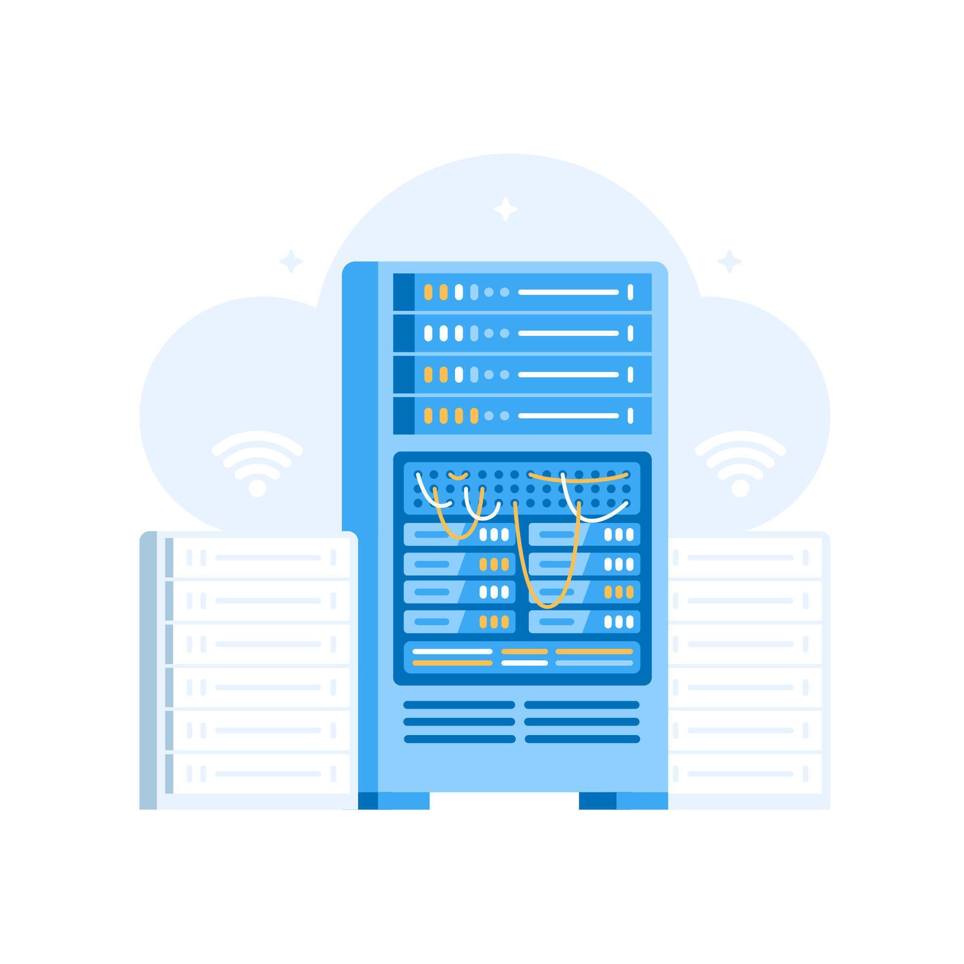 Illustration of servers, database, data center, cloud storage in flat style. 55126300 Vector Art ...