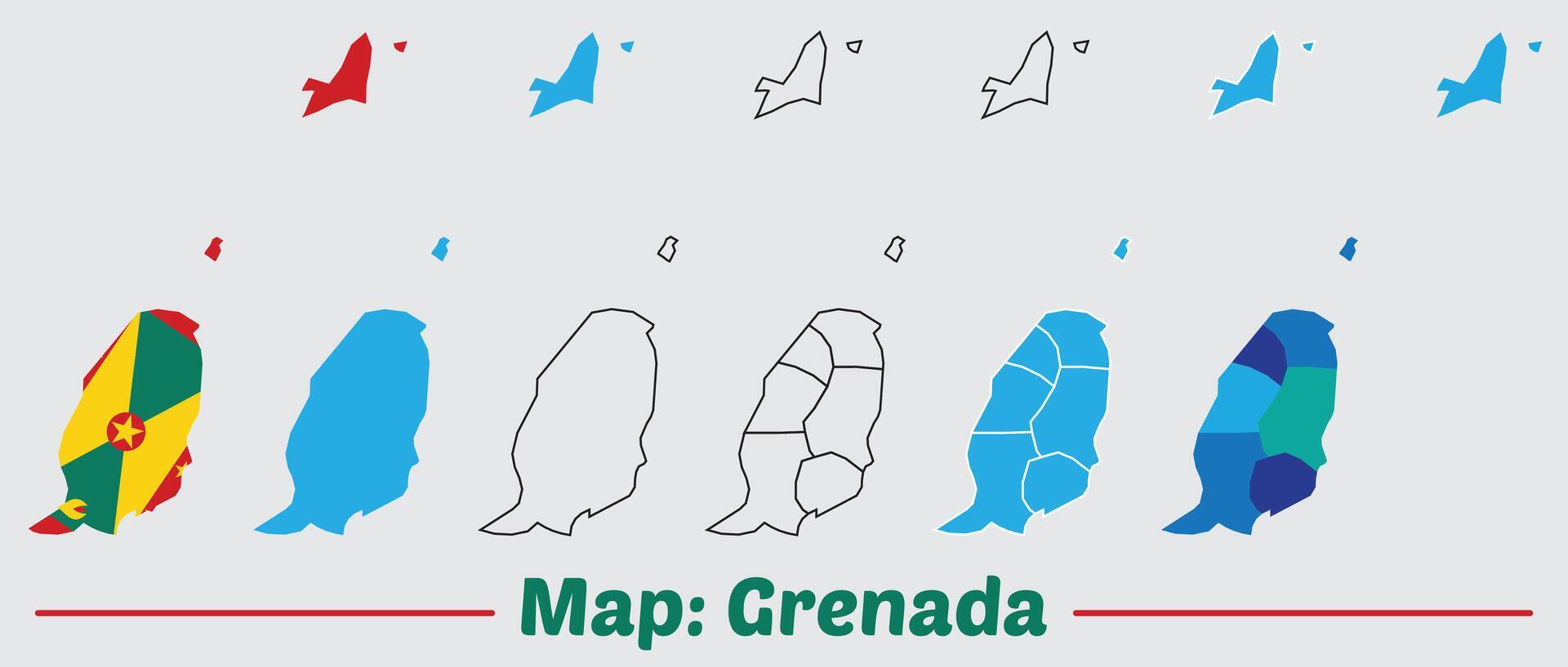 Grenada map set. internal provinces borders marked, Simple map of Grenada drawing, Filled and ...