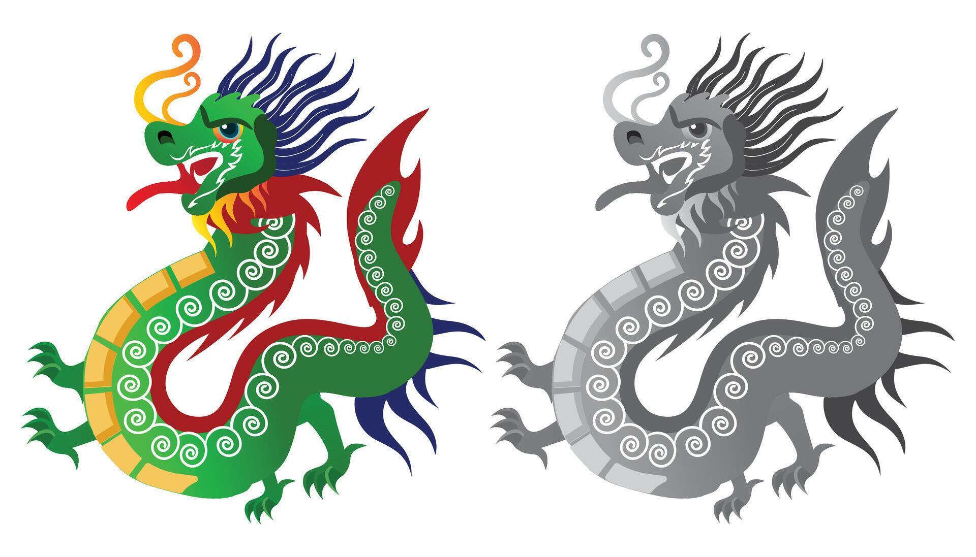 Colorful and Monochrome Chinese Dragons 55129866 Vector Art at Vecteezy