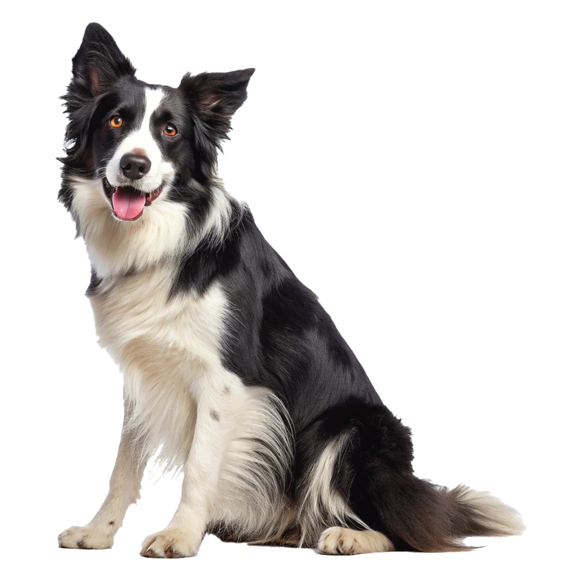 Majestic Border Collie Sitting Portrait Black and White Fur Intelligent Eyes High Detail ...