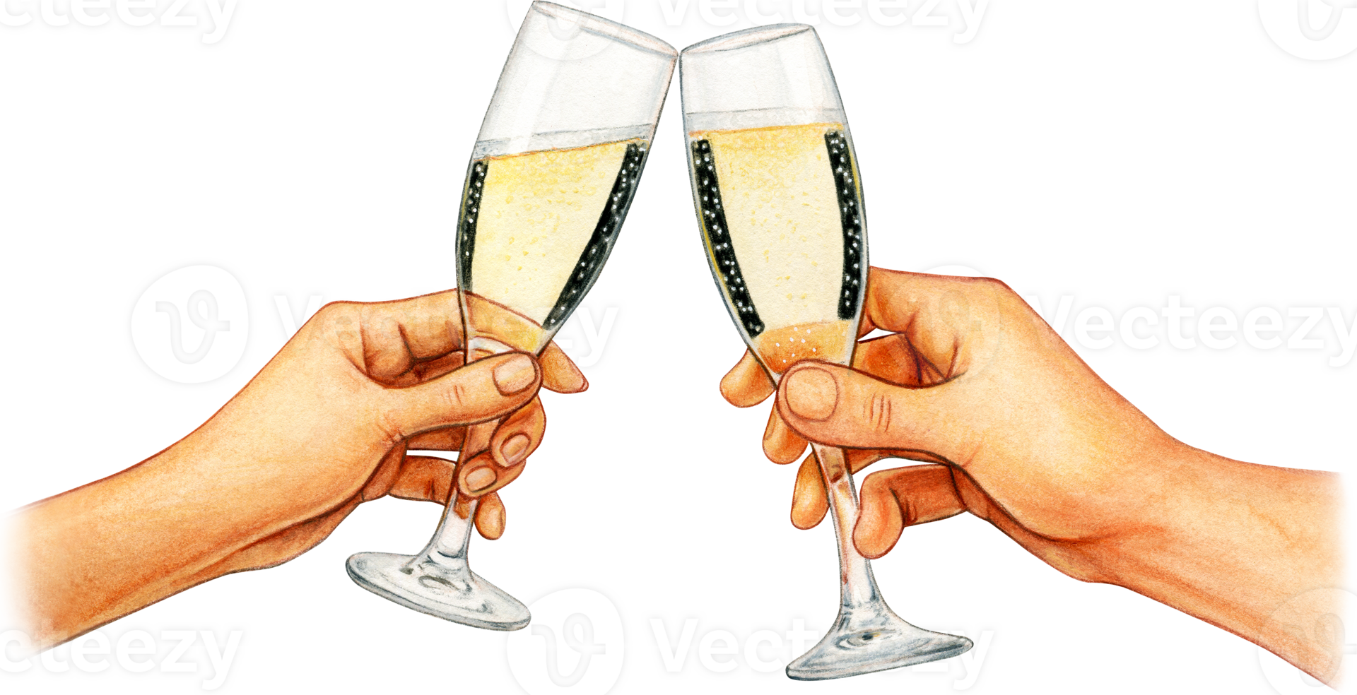 Watercolor hand drawn hands toasting sparkling wine 55130648 PNG