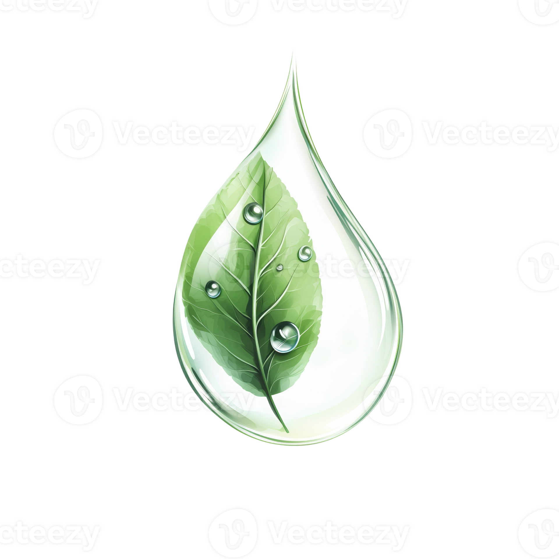 Green leaf inside a water drop illustration 55130754 PNG