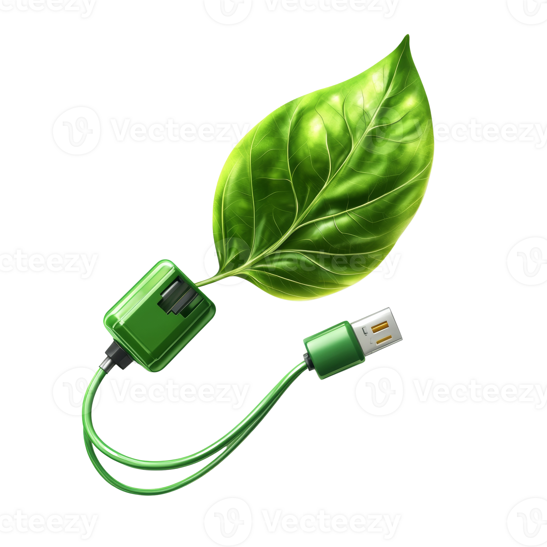 Green leaf USB cable symbolizes eco friendly technology 55130801 PNG Green leaf USB cable symbolizes eco friendly technology 55130801 PNG