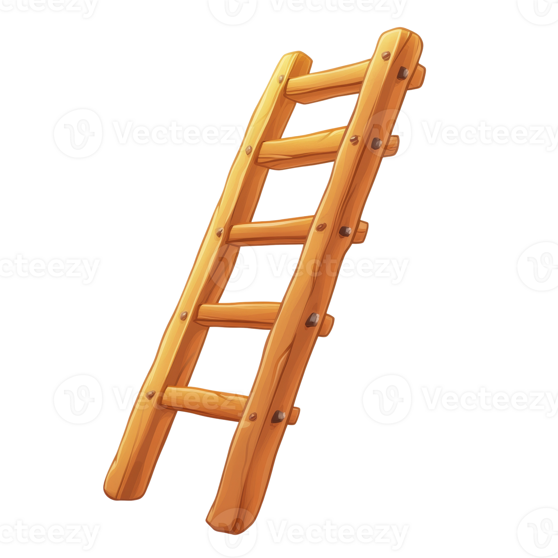 A rustic wooden ladder leans against a white background 55130844 PNG