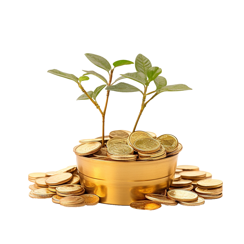Gold coins and plant growing wealth prosperity success 55131989 PNG