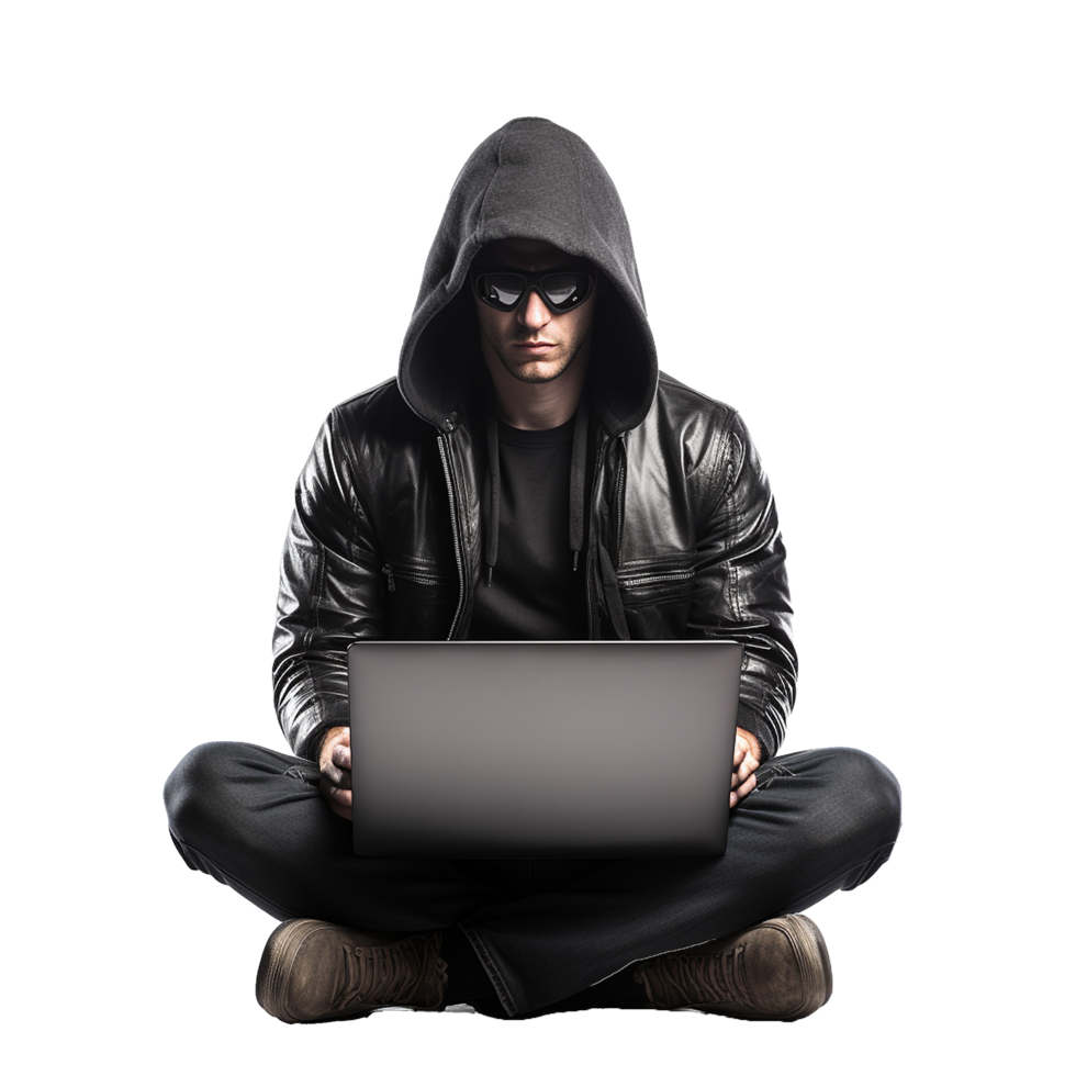 Hacker Using Laptop Computer In Dark Clothing 55132136 Png