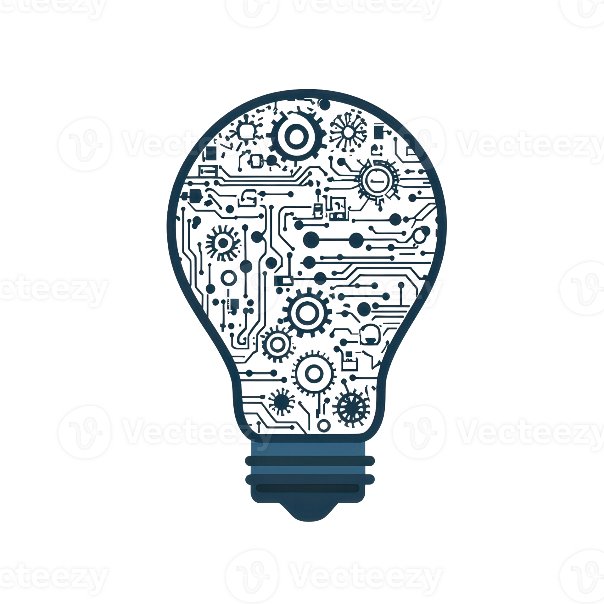 Digital illustration of a lightbulb with circuit patterns symbolizing innovation, technology ...