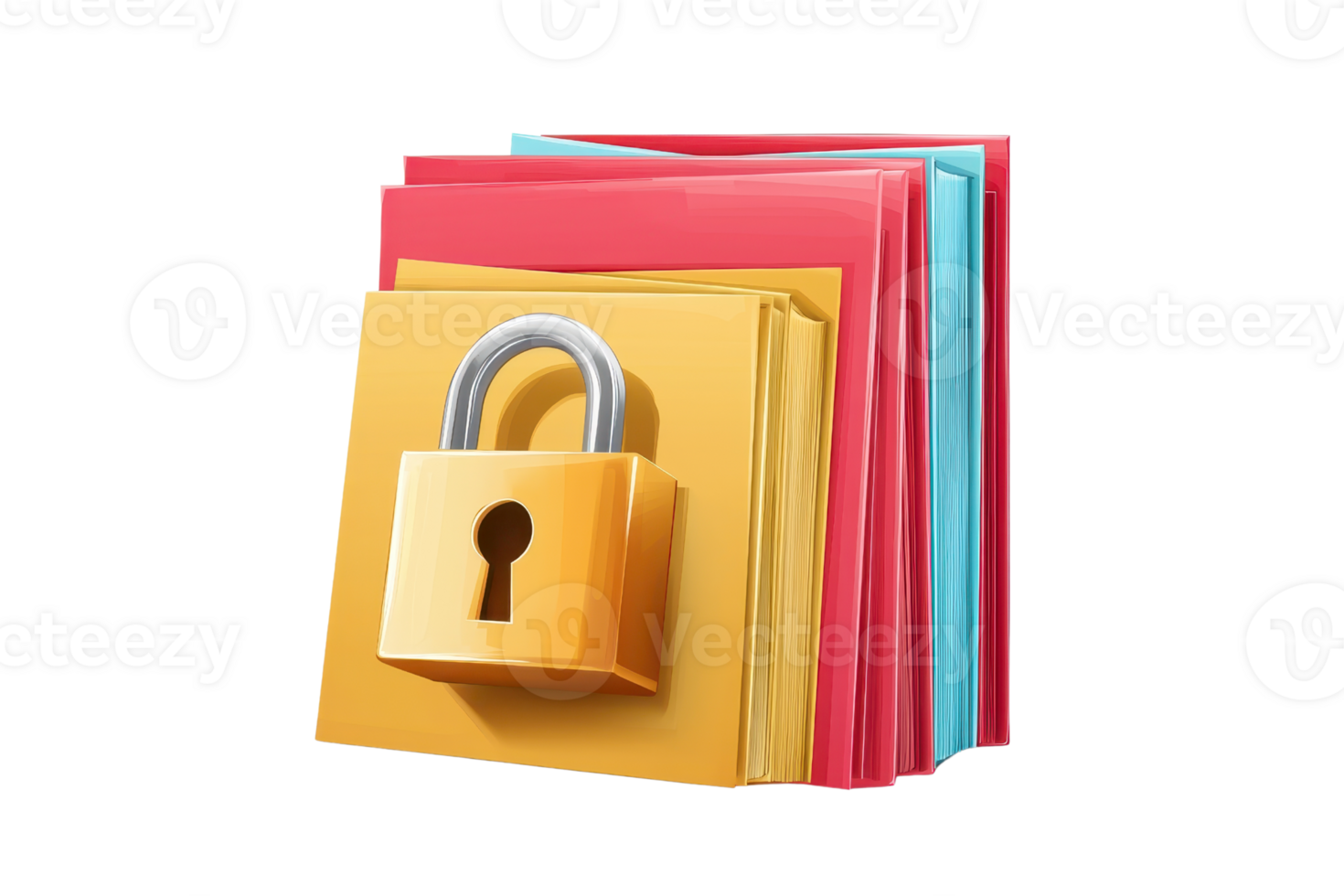 Colorful folders with attached padlock symbolizing data protection, privacy, and secure document ...