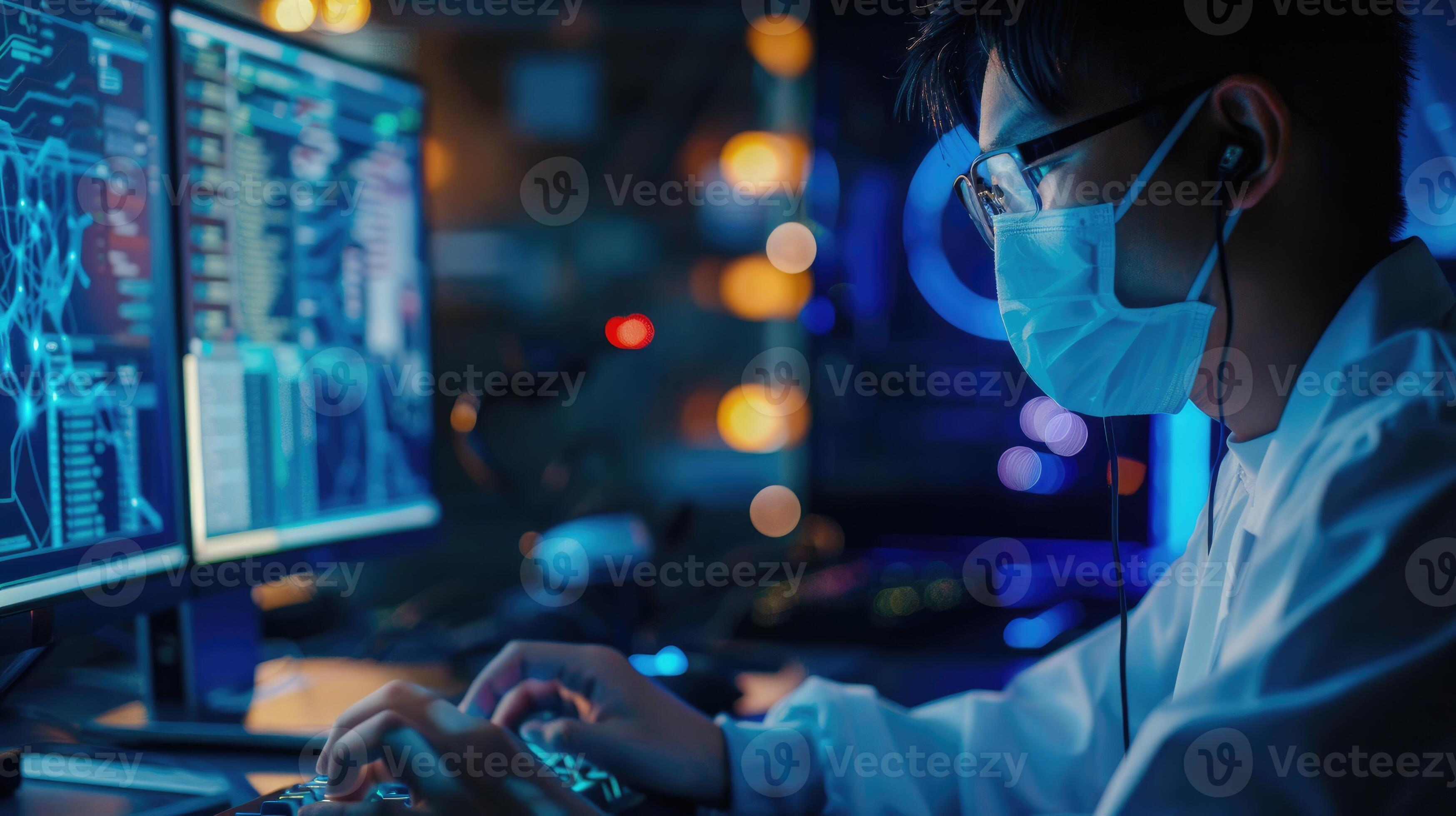 Programmer Working Late Night on Complex Code 55153260 Stock Photo at ...