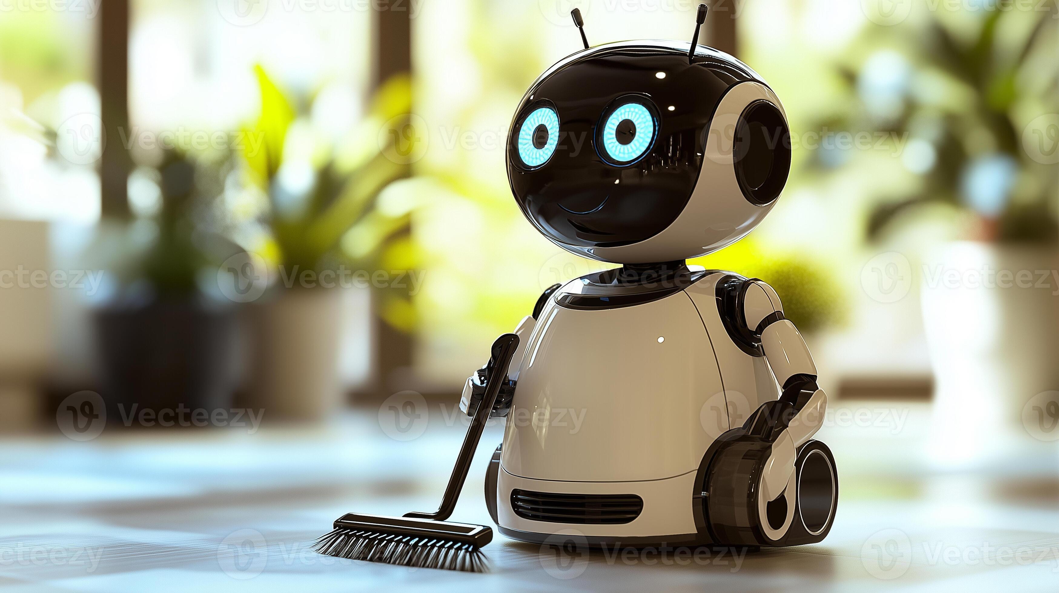 humanoid home assistant robot sweeping the floor 55154623 Stock Photo at Vecteezy
