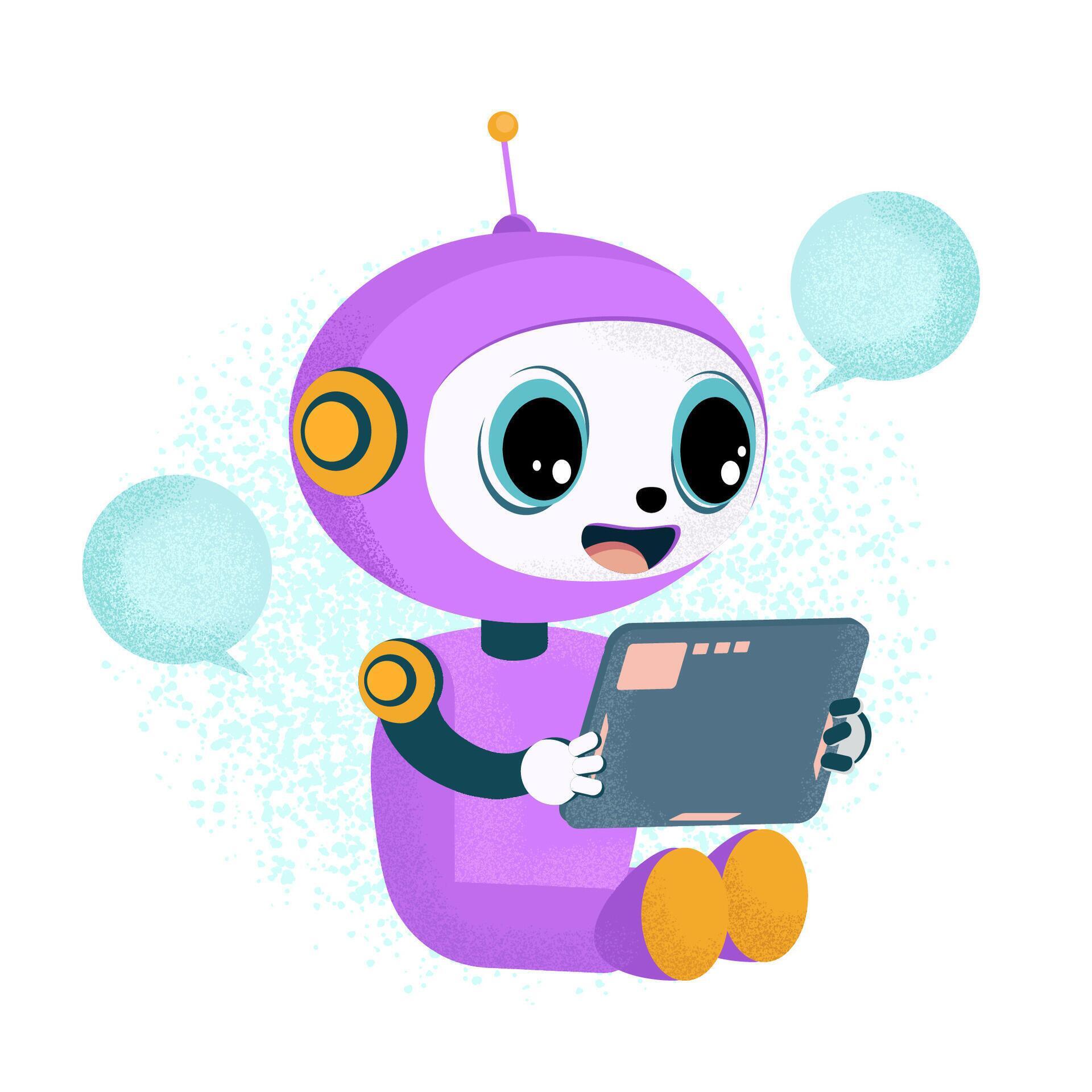 Chat bot robot assistant with tablet responds to messages. Virtual ...