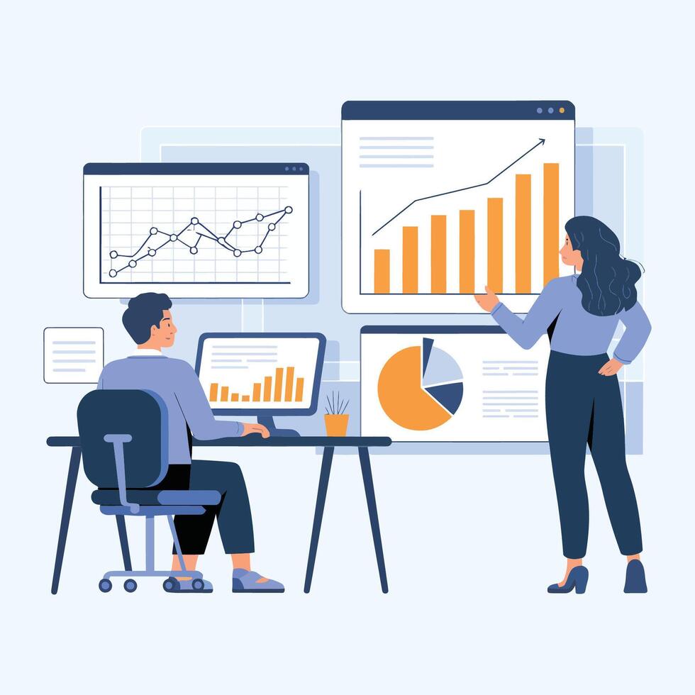 Two Colleagues Collaborating On Data Analysis In A Modern Office