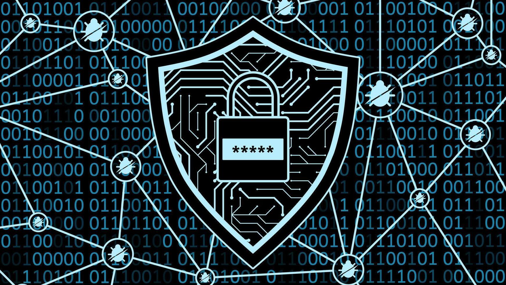 Illustration of cyber security with encrypted network connection. Illustration of digital ...