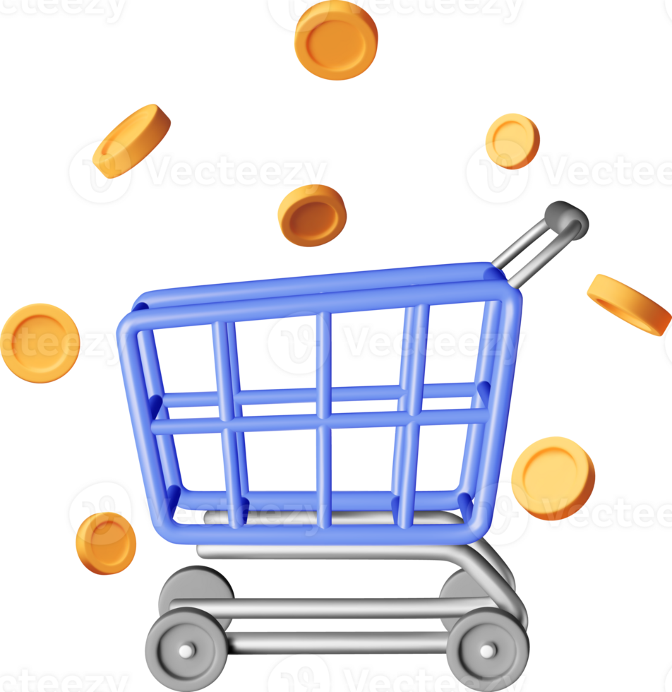 3d azul compras carro y oro monedas 55170393 PNG