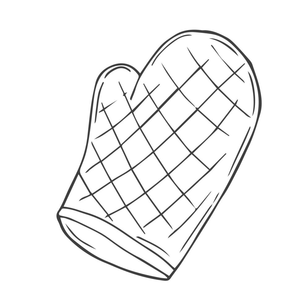 Potholder hand drawn doodle. Kitchen textile. Mitten for protecting ... Potholder hand drawn doodle. Kitchen textile. Mitten for protecting ...