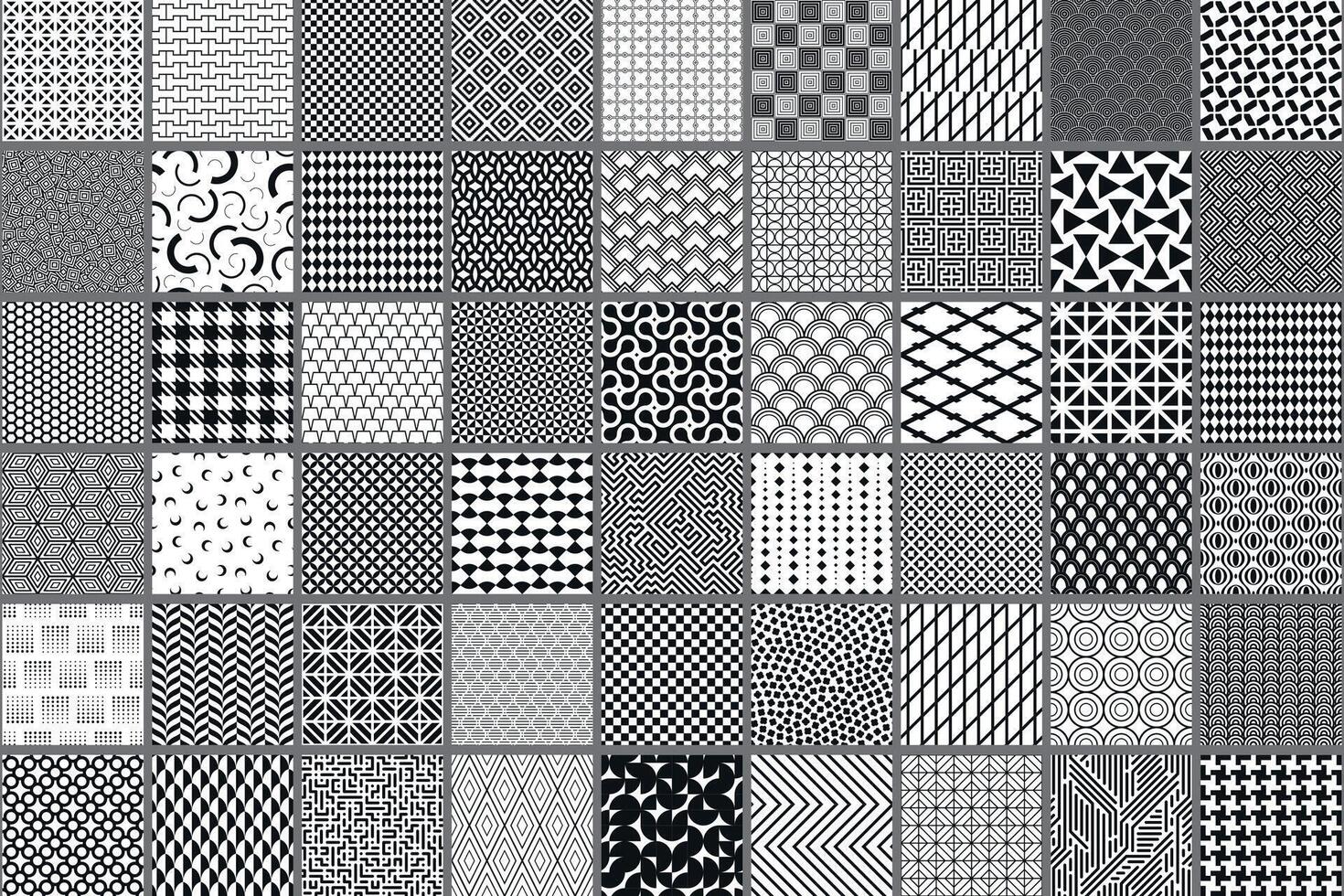 Collection Of Seamless Geometric Ornament Patterns In Different Styles Monochrome Repeatable