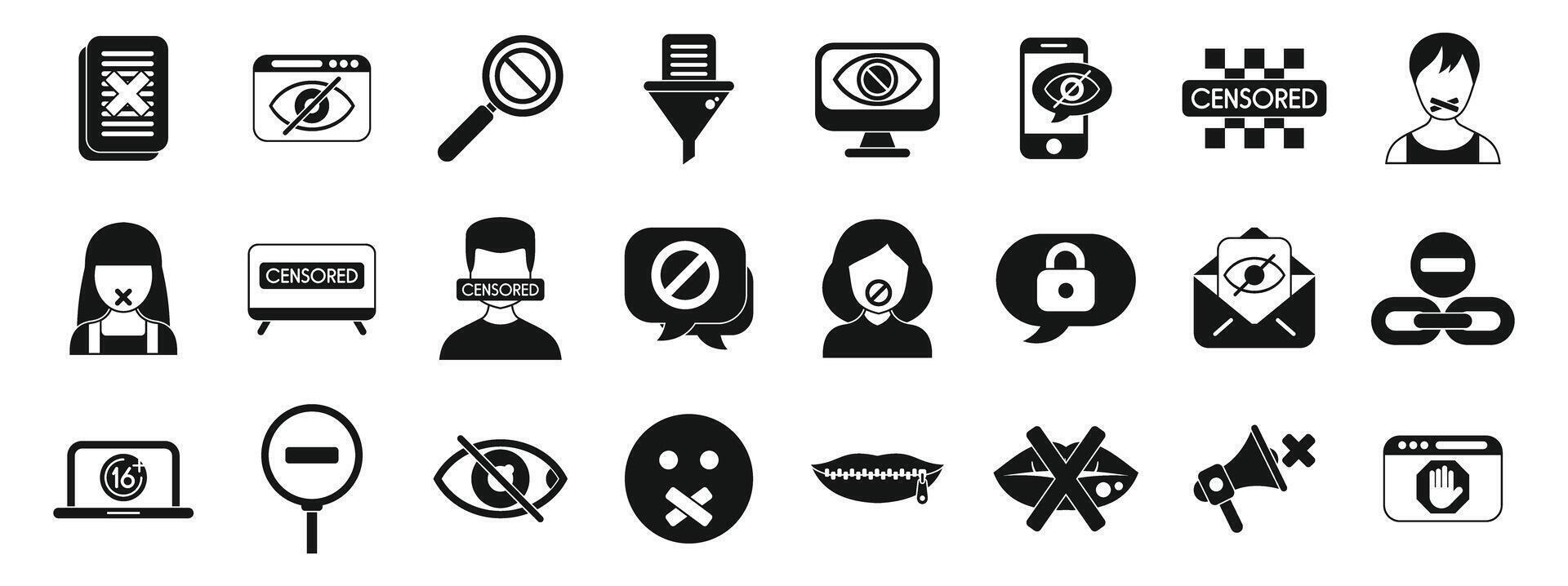 Censorship Icons Set Censorship Icons Showing Forbidden Speech