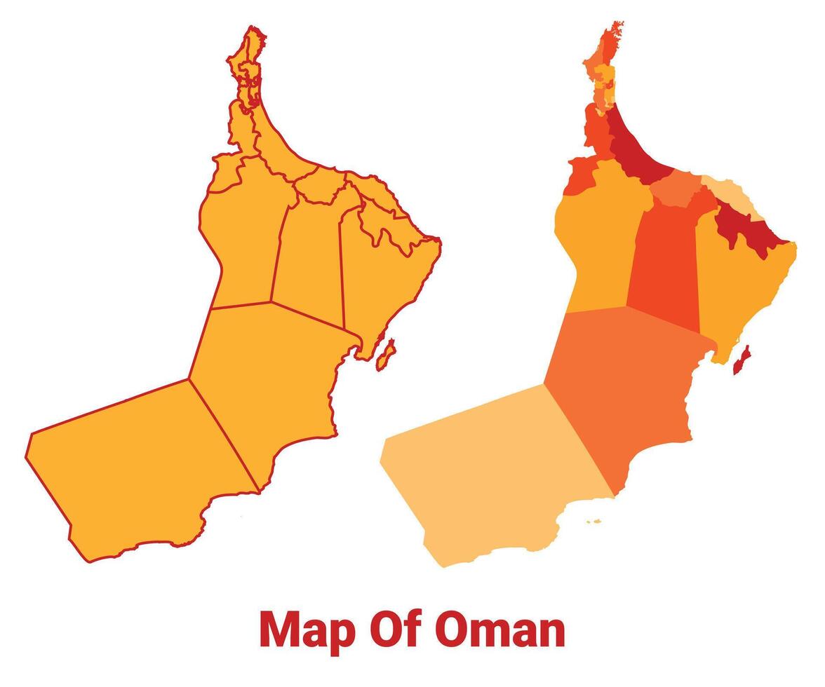 Omán mapa amarillo regiones naranja político mapa 55192885 Vector en Vecteezy