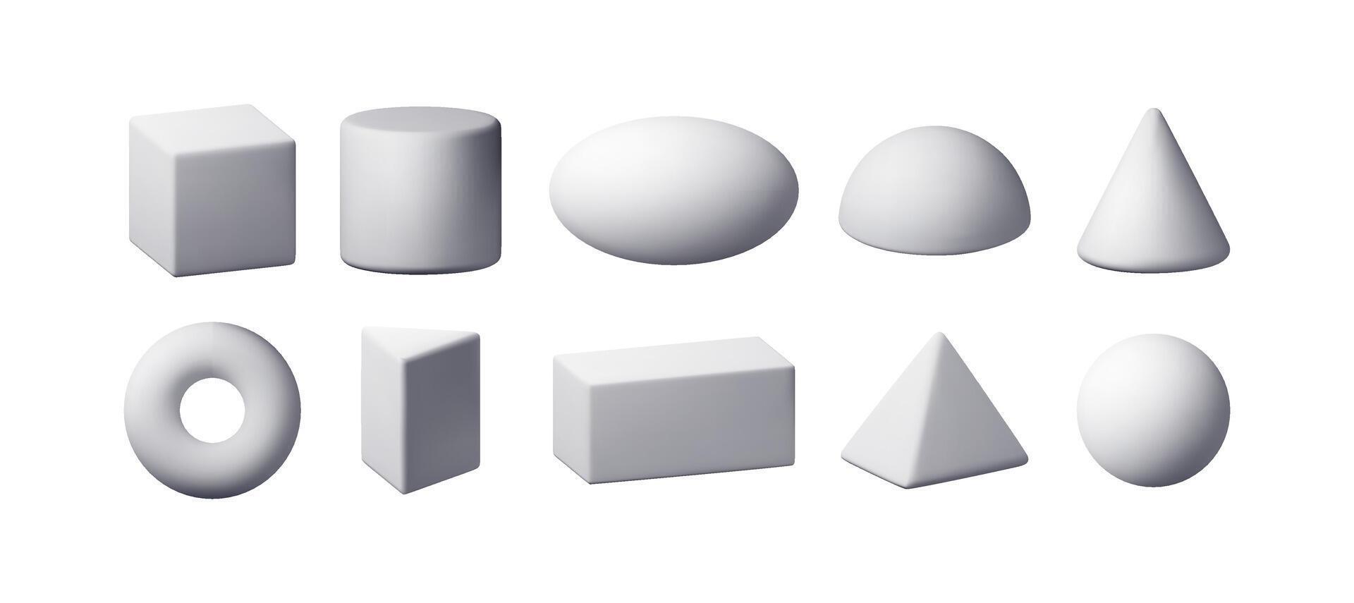 3d set of white simple figures isolated. Render basic geometric shapes ...