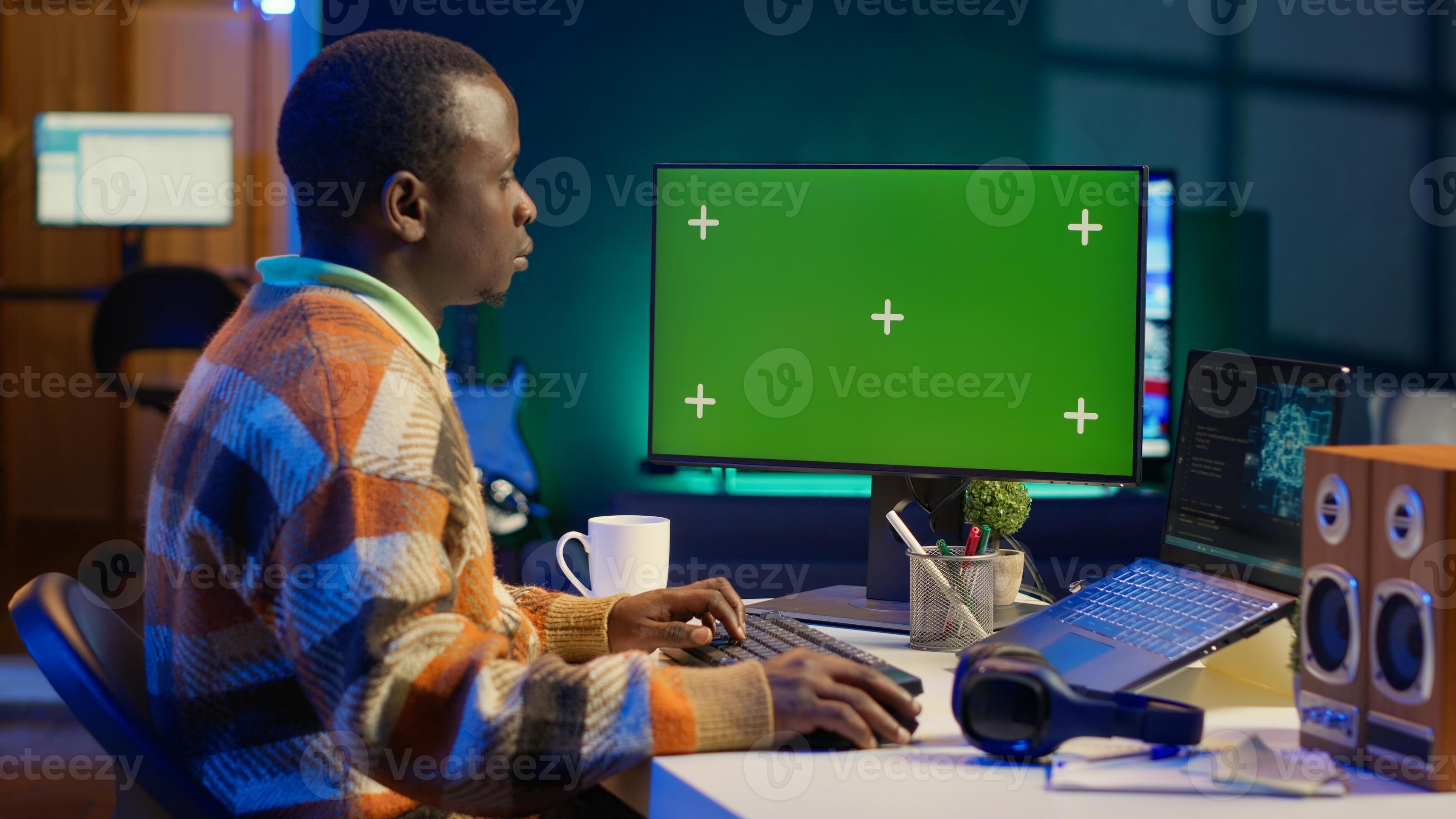 African American Man Using Ai To Develop A Software System With Chroma