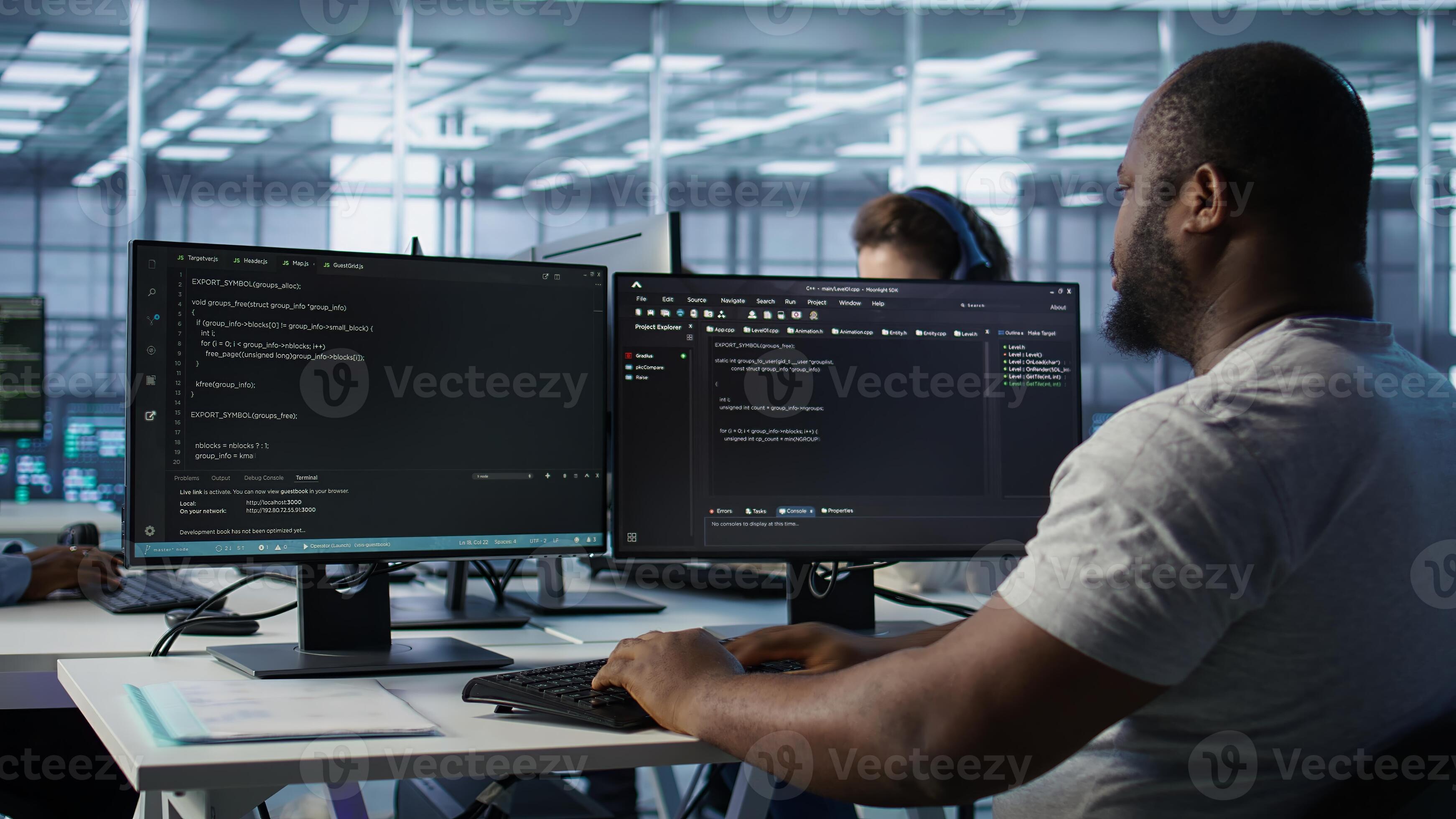 Admin in server hub tasked with protecting valuable data against hacking attack on computers ...