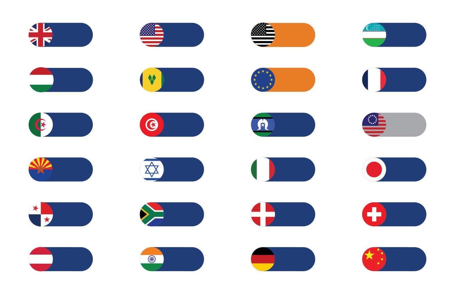 International Flags and Language Codes in Buttons. Language Selection ...