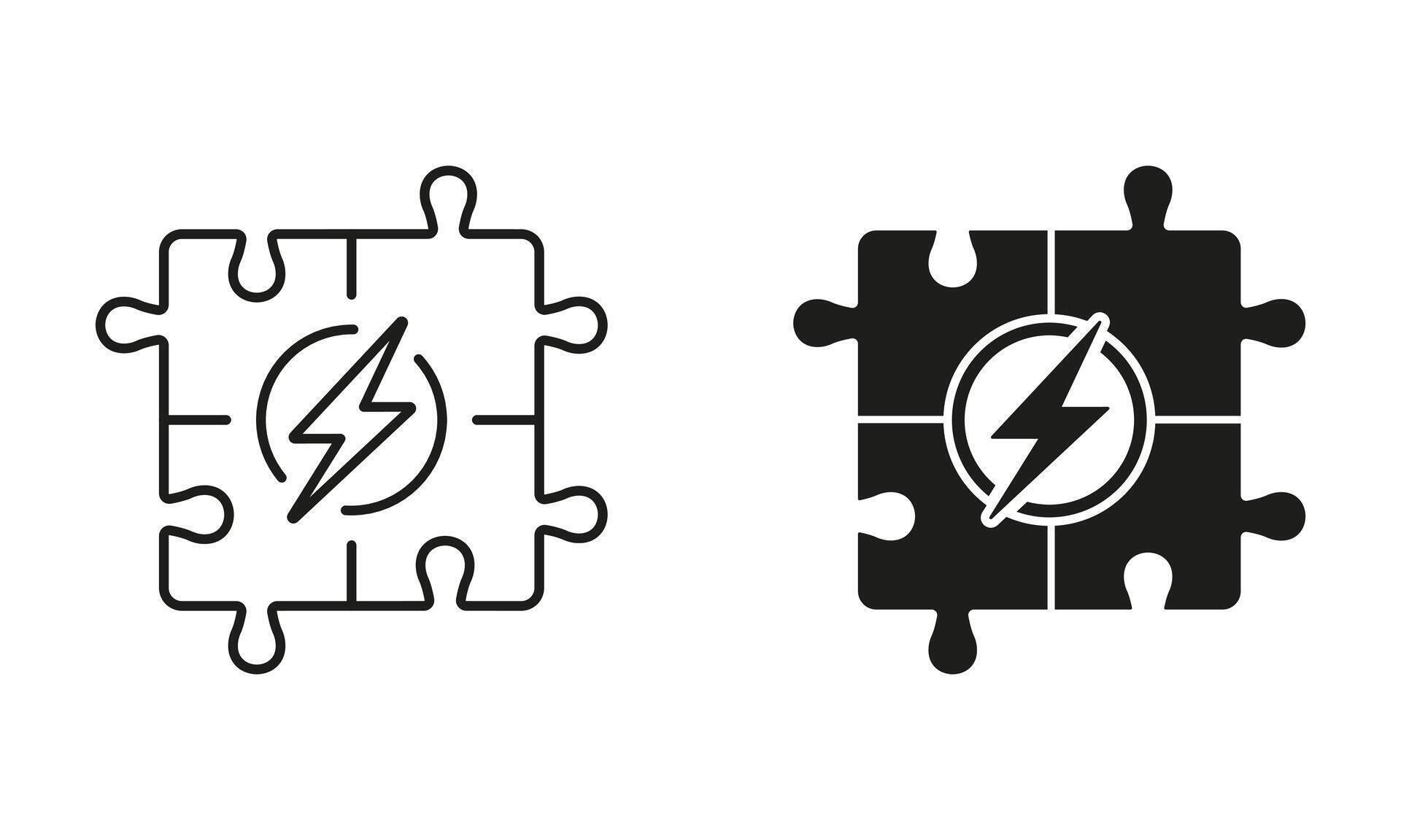 Brainstorming Jigsaw Combination Find Solution Line And Silhouette Icon Set Teamwork Strategy
