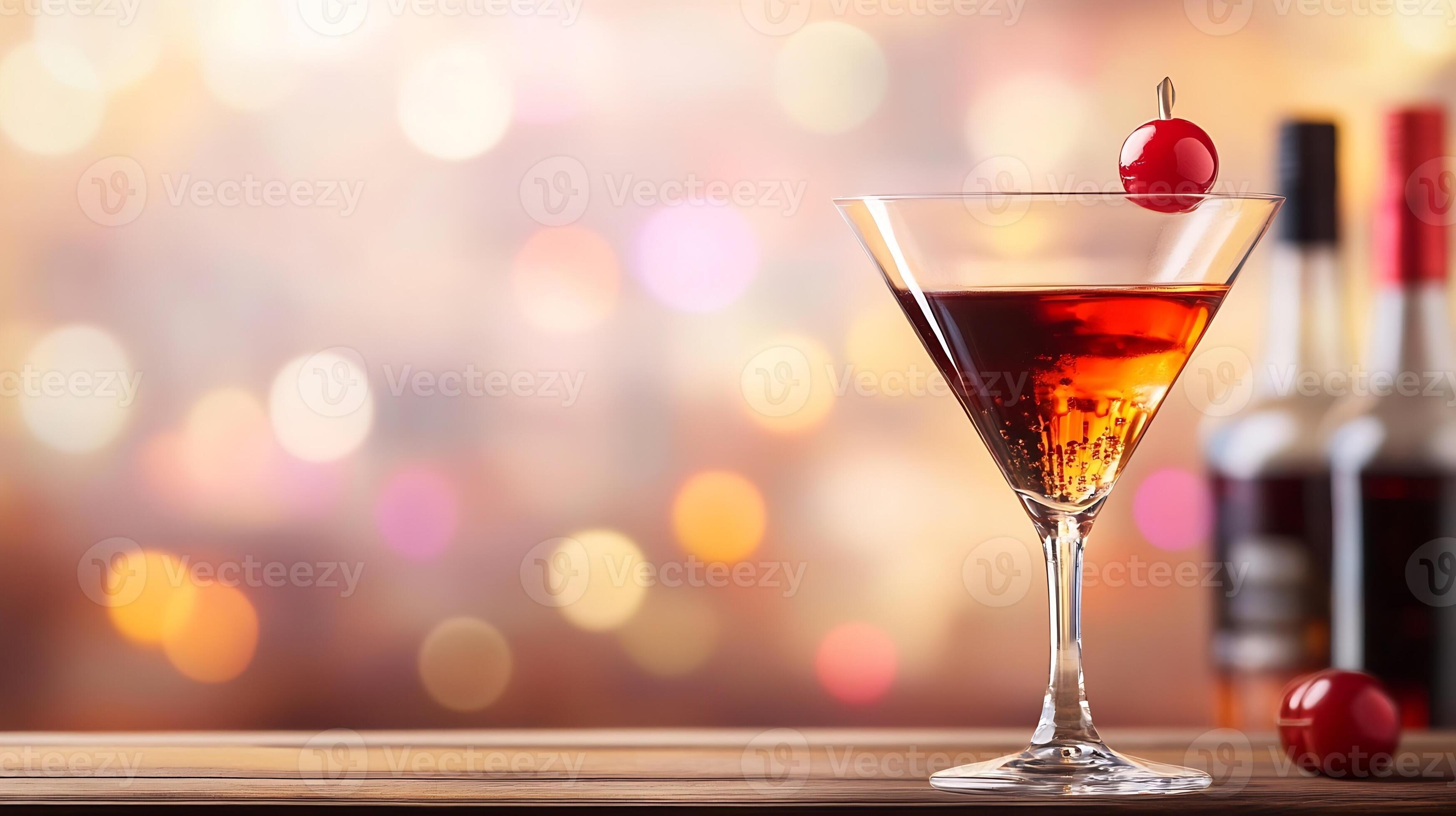Elegant Martini Cocktail with Cherry Garnish in Front of Colorful Bokeh Background 55218712 ...