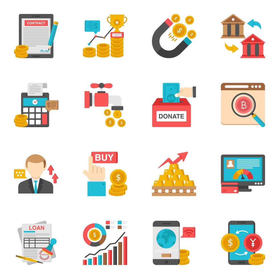 Pack of Finance Flat Icons collection 55226564 Vector Art at Vecteezy
