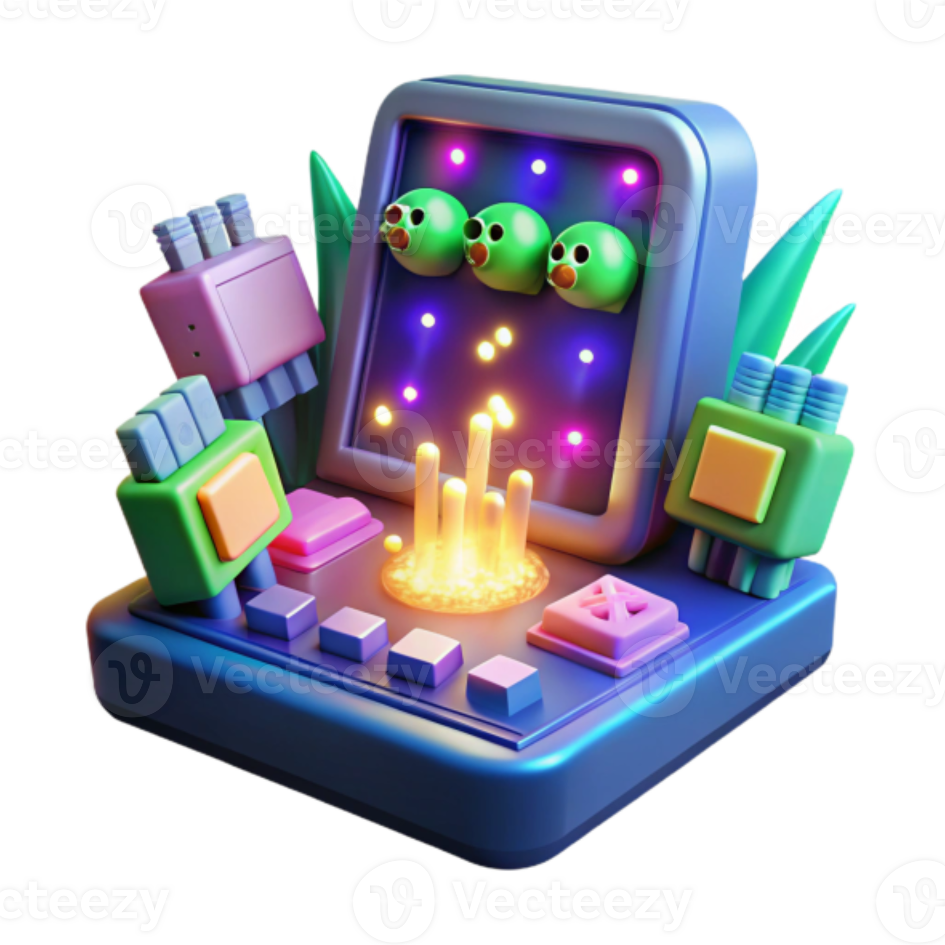 Vibrant 3d Render Of A Retro Gaming Console With Cute Characters 55238835 Png