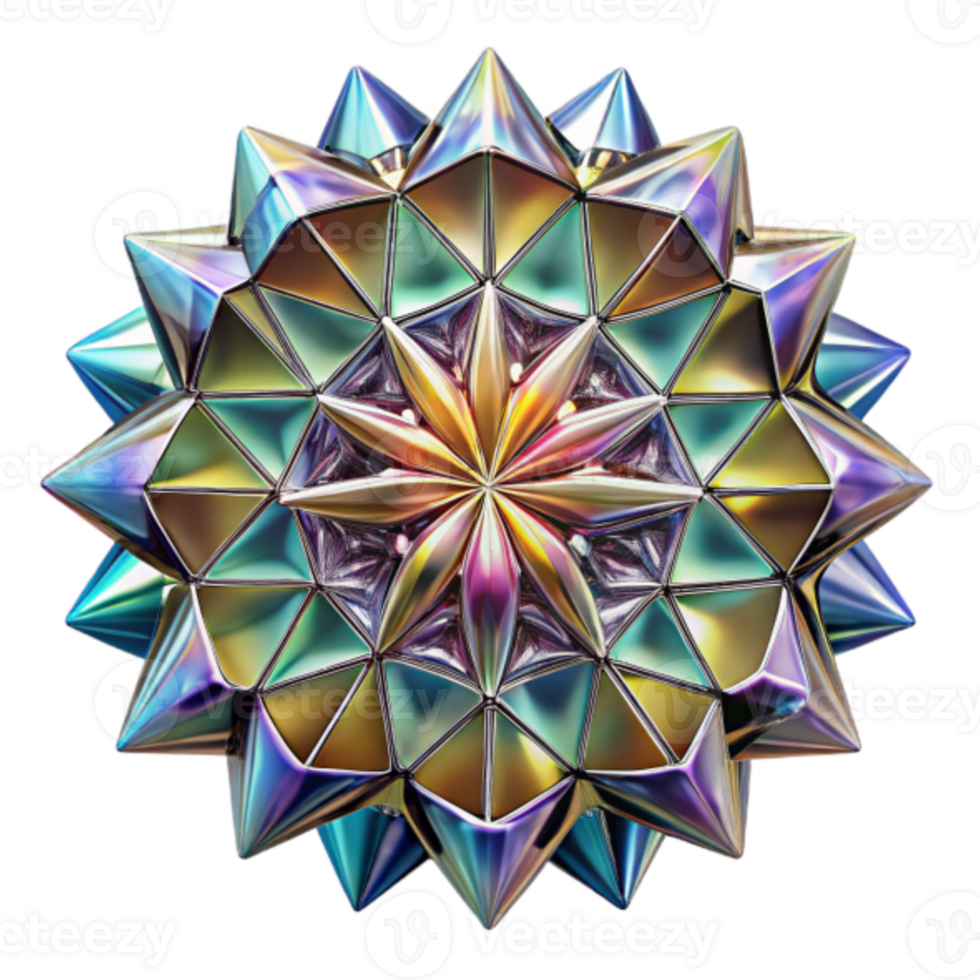 Iridescent Geometric 3d Mandala Illustration Abstract Starburst Design