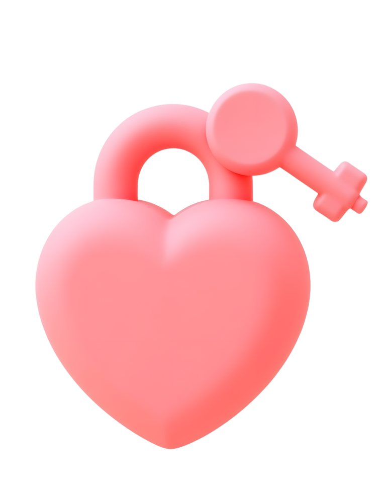 Pink Heart Padlock With Key 3d Render Love Valentine 55243544 Png