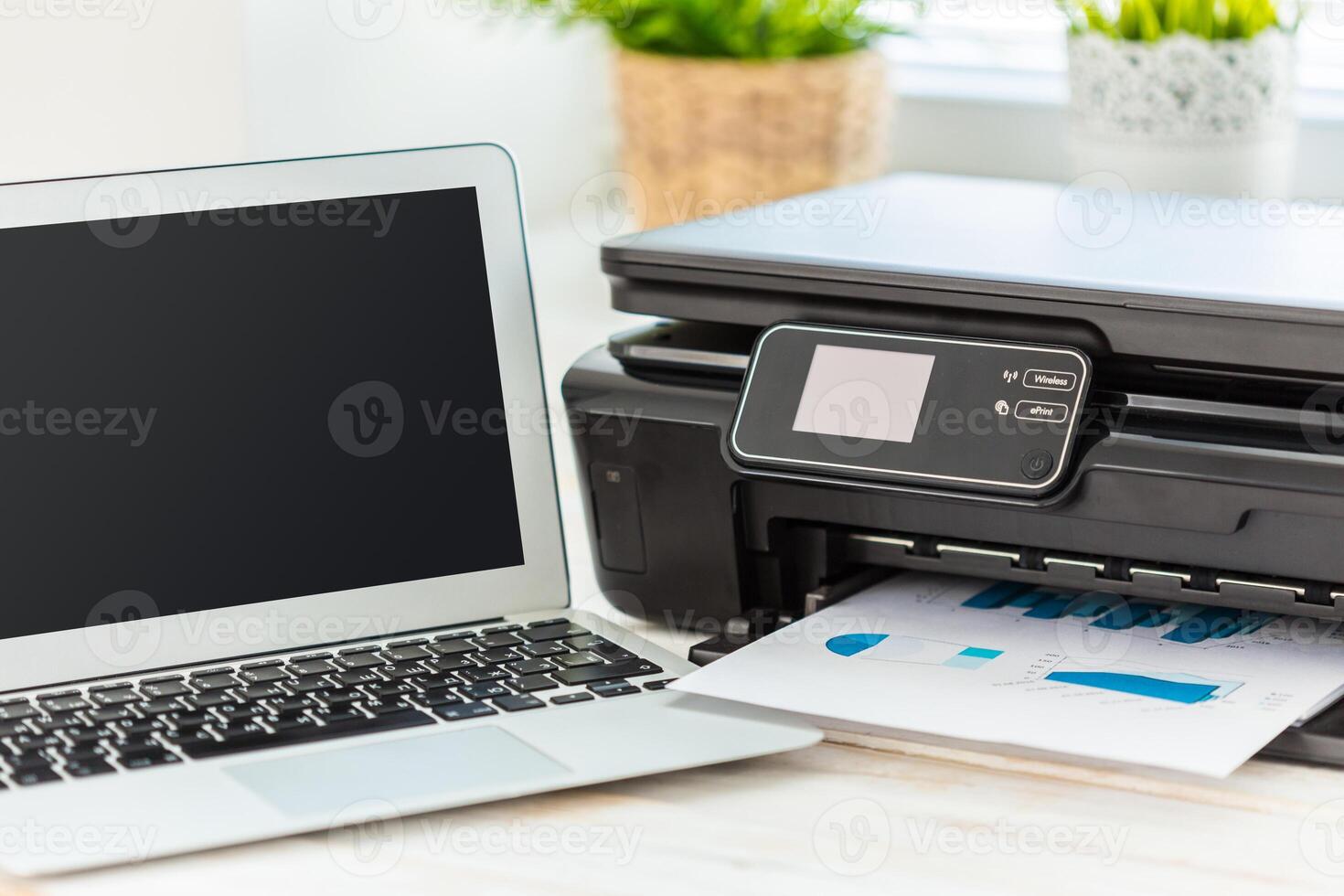 Printer and computer. Office table 55255212 Stock Photo at Vecteezy