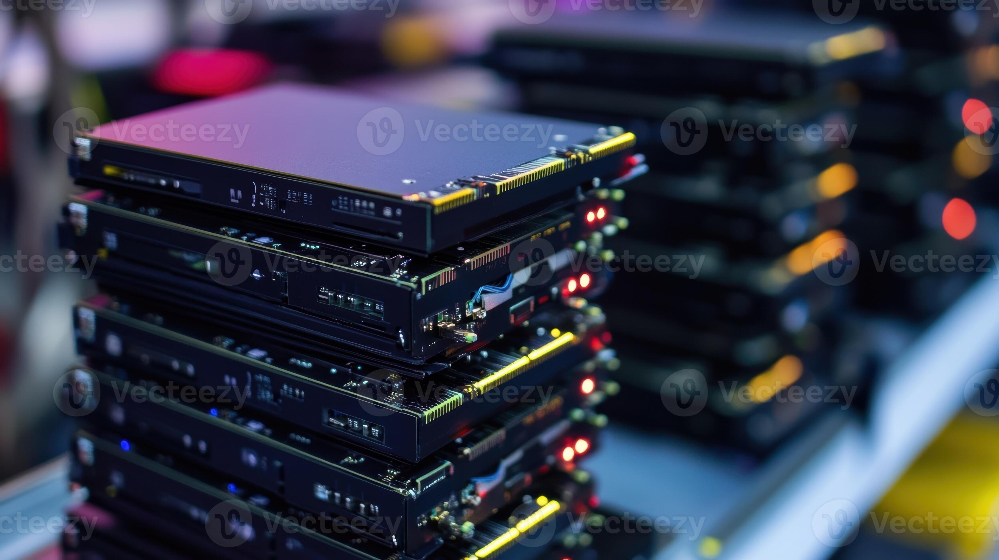 Stack of network servers processing data in data center 55268565 Stock ...