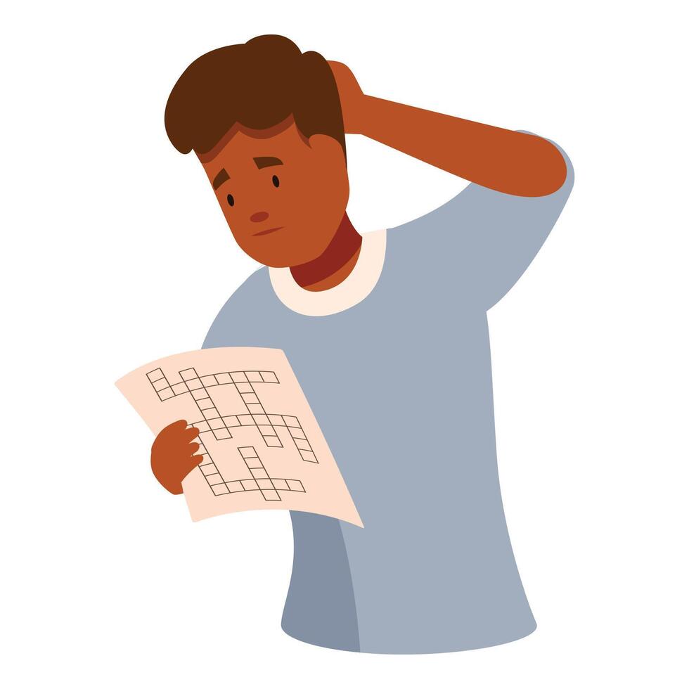 Pensive student solving crossword puzzle, focusing on education and ... Pensive student solving crossword puzzle, focusing on education and ...