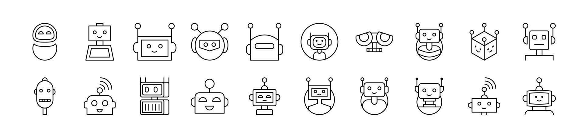 Robot Outline Web Line Icons Collection Editable Stroke Minimalistic