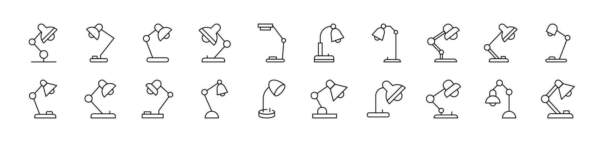 Table Lamp Simple Isolated Line Icons Collection Editable Stroke
